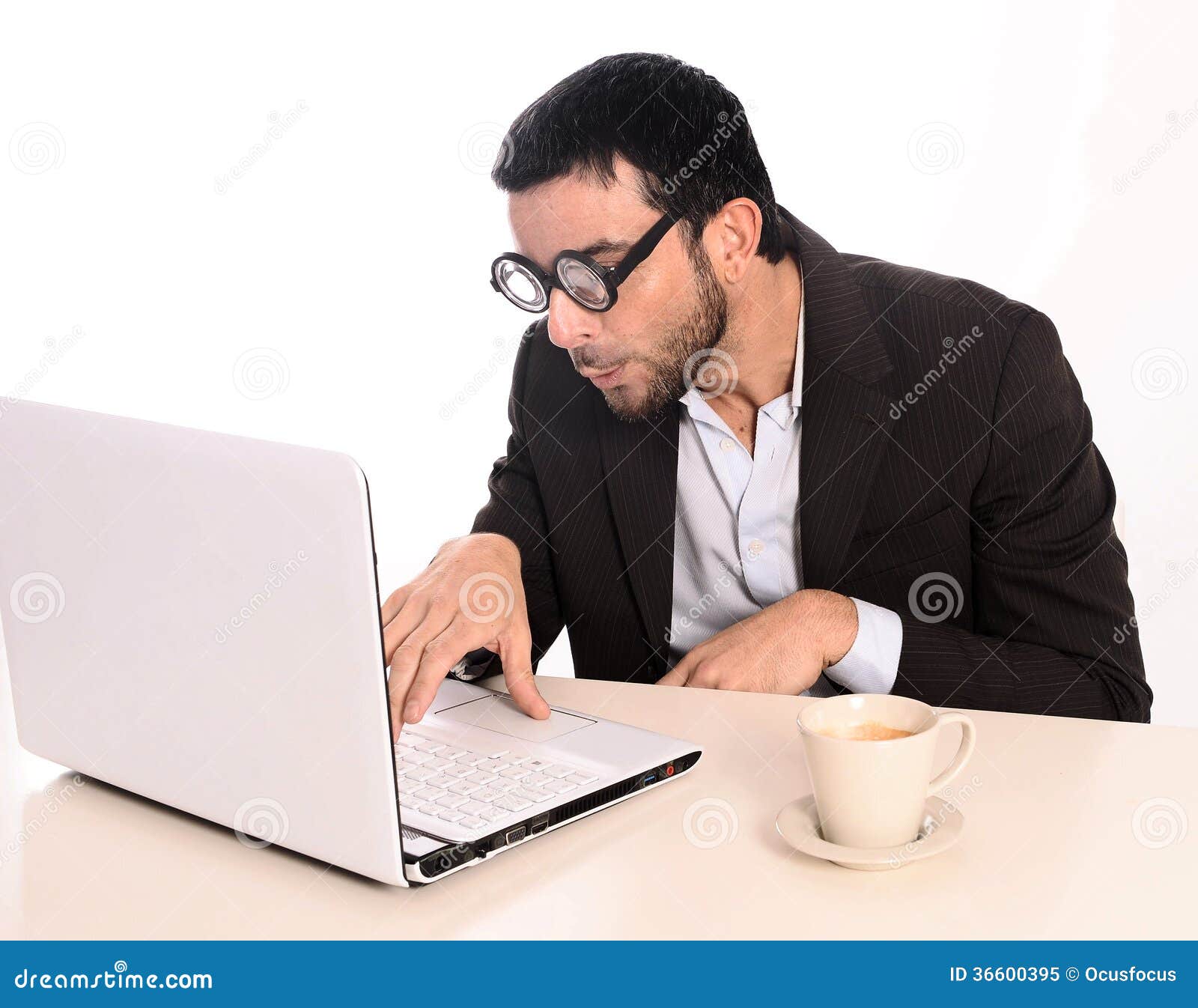 Nerd Businessman in Funny Glasses at Work Stock Image - Image of alone ...