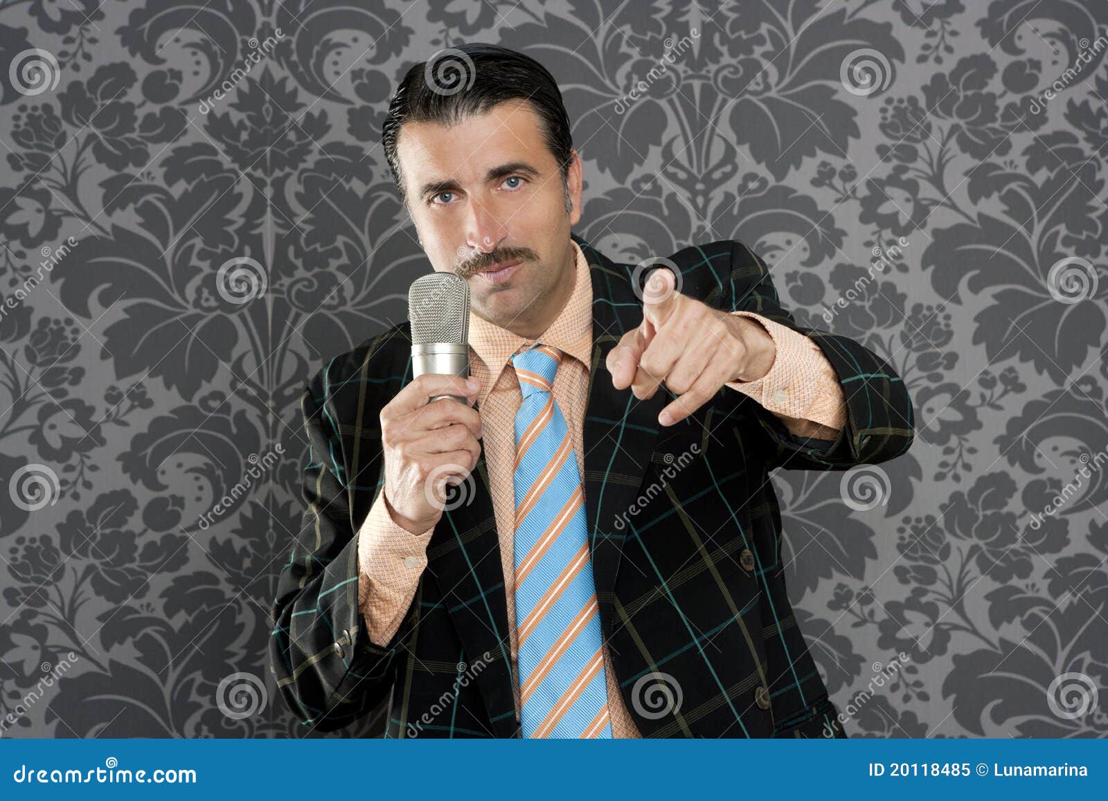 Nerd Businessman Microphone Leader Point Finger Stock Image - Image of ...