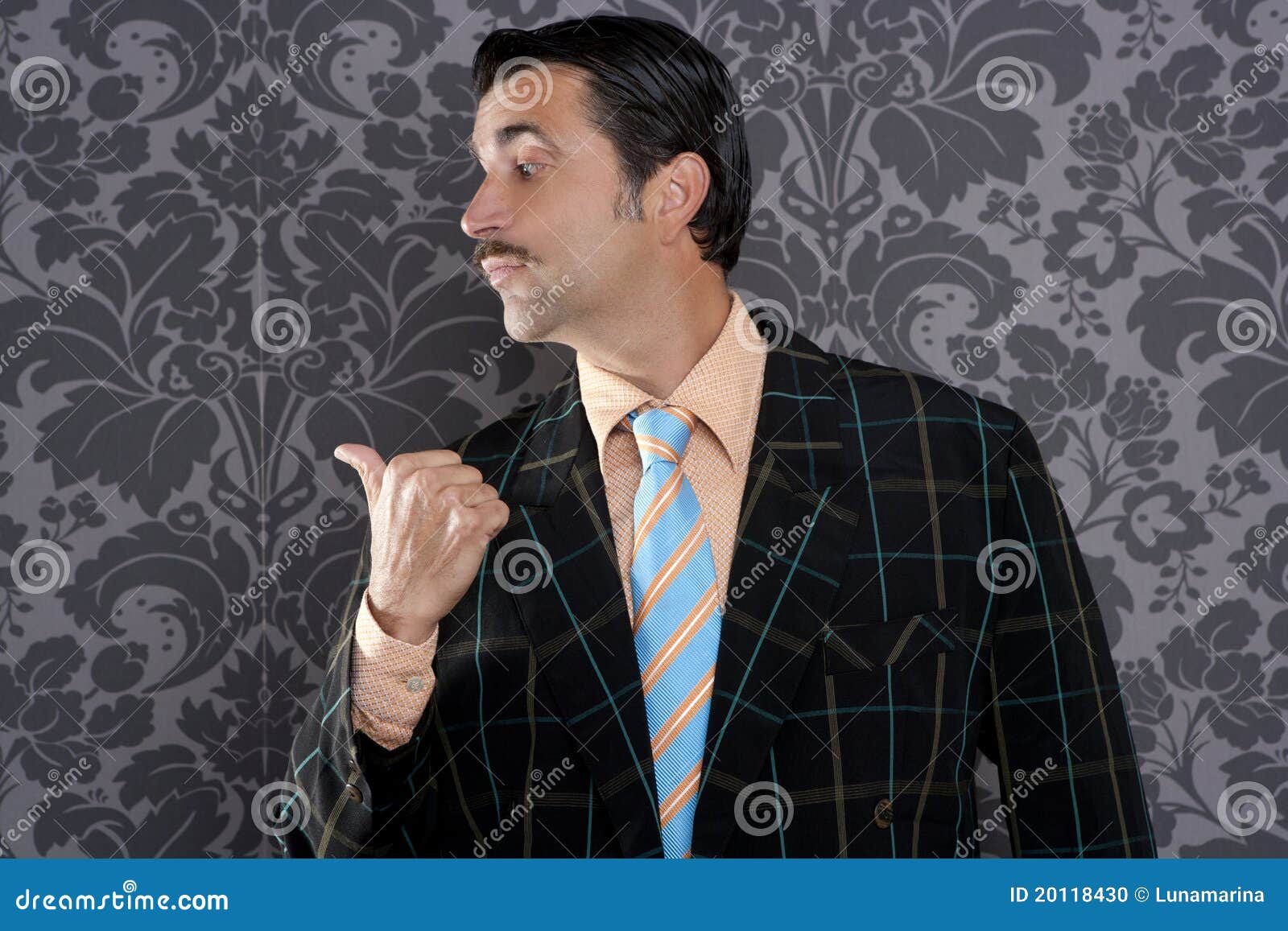 Nerd Businessman Portrait Pointing Thumb Finger Stock Photo - Image of ...