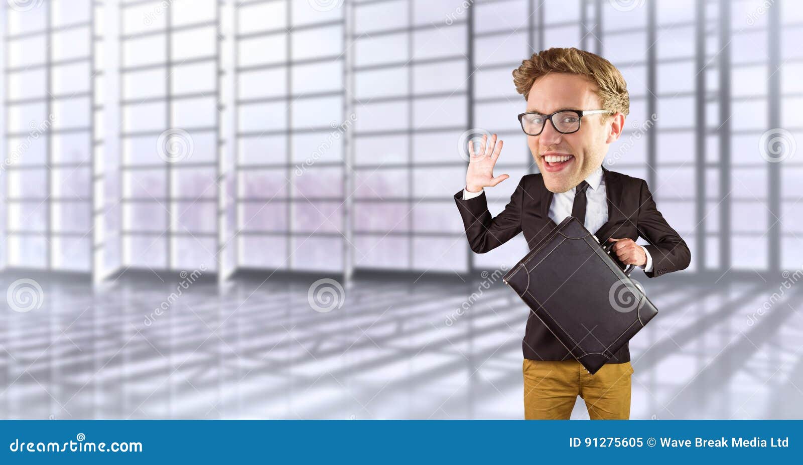 Nerd Businessman Waving Hand in Office Stock Image - Image of structure ...