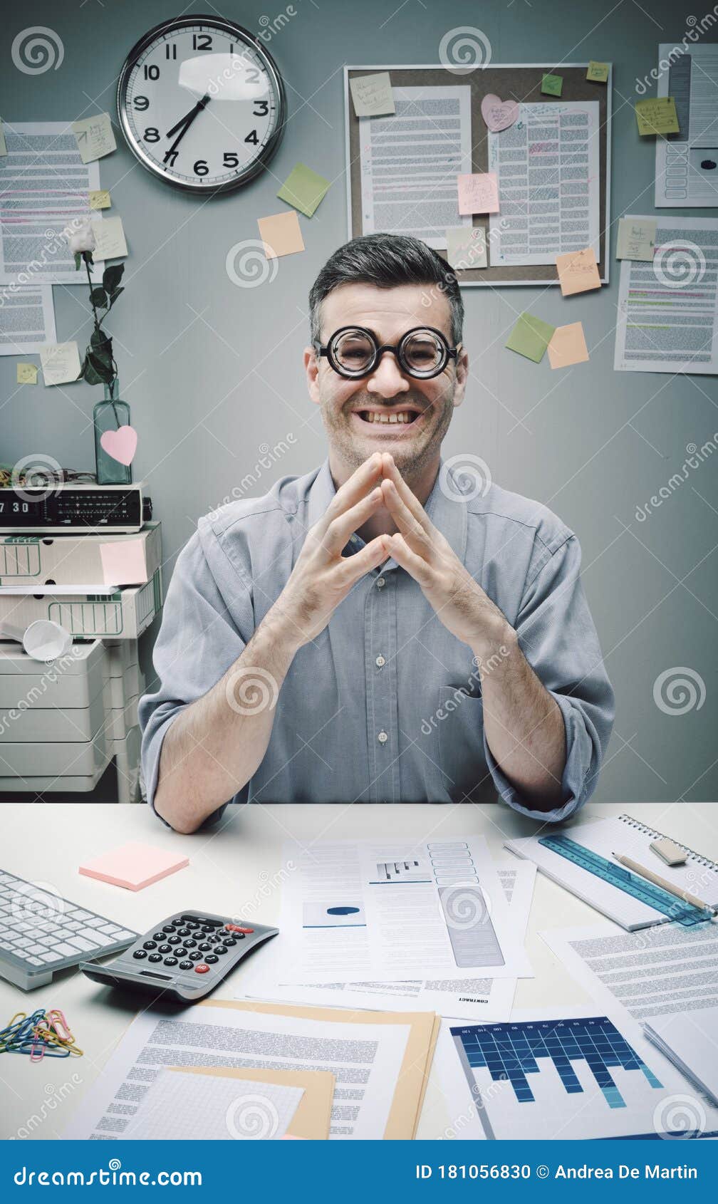 Nerd businessman at work stock photo. Image of caricature - 181056830