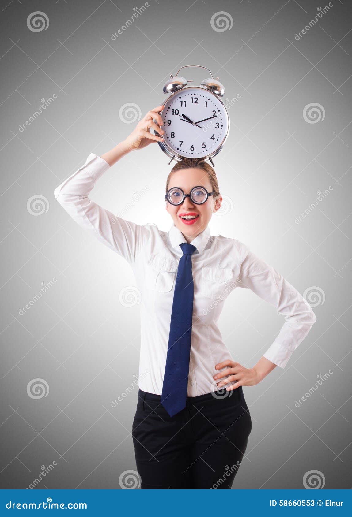 Nerd Businesswoman with Gian Alarm Clock Stock Image - Image of ...
