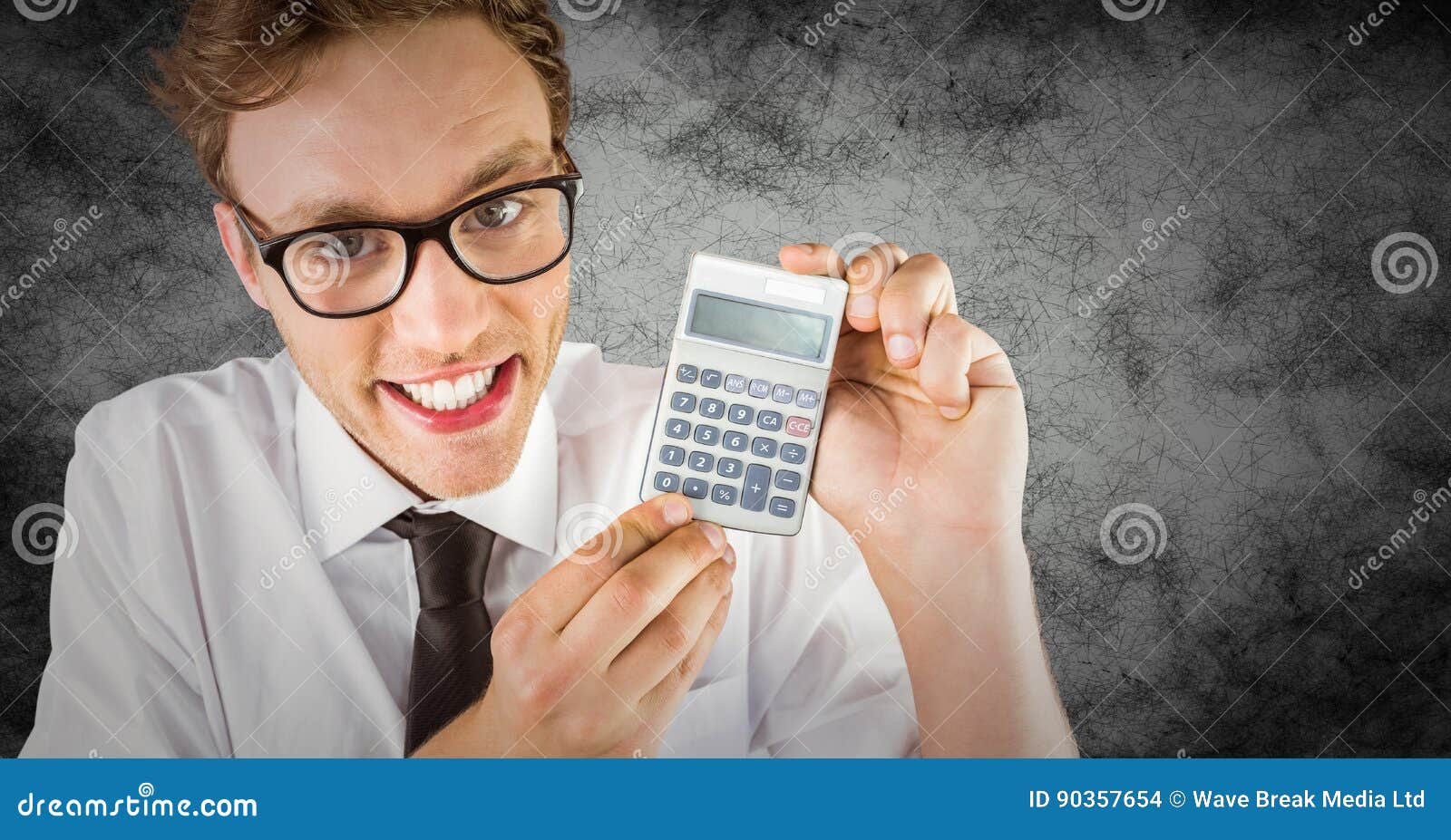 Nerd with Calculator Against Grunge Background Stock Photo - Image of ...
