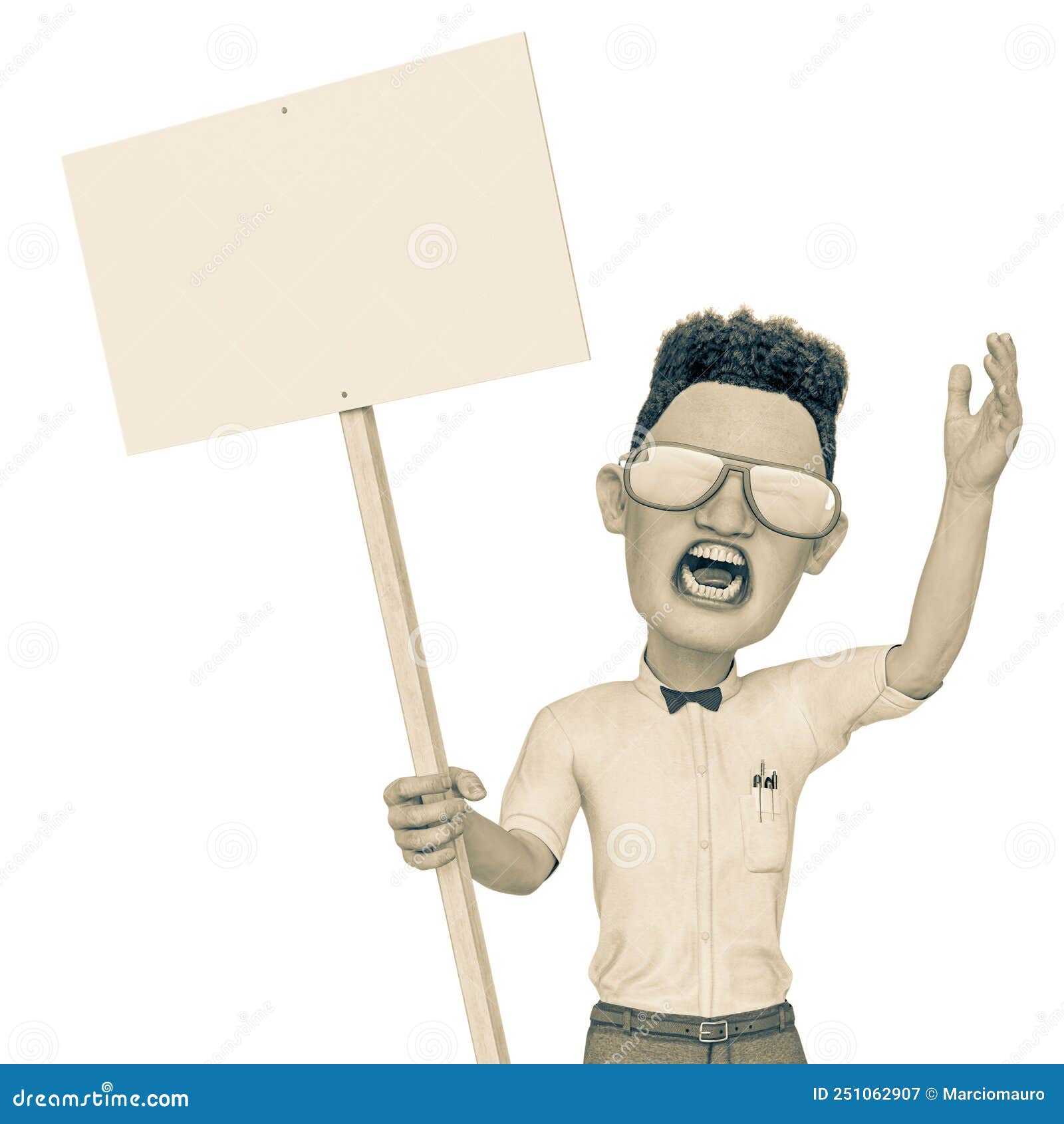 Nerd Cartoon Protesting with an Angry Expression Stock Illustration ...