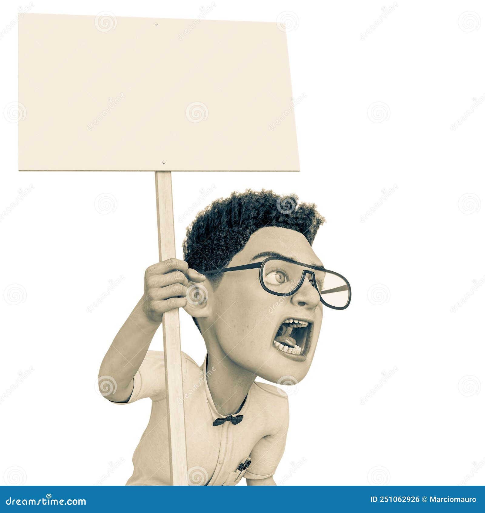 Nerd Cartoon Protesting with an Furious Expression Close Up Stock ...