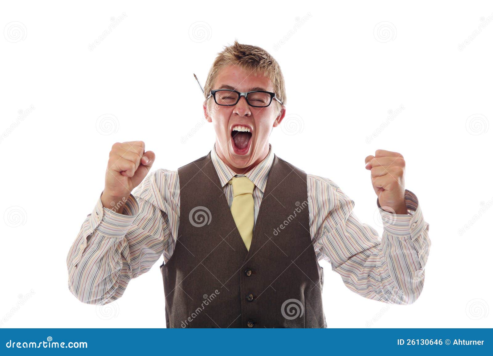 Nerd cheering stock photo. Image of student, nerd, funny - 26130646