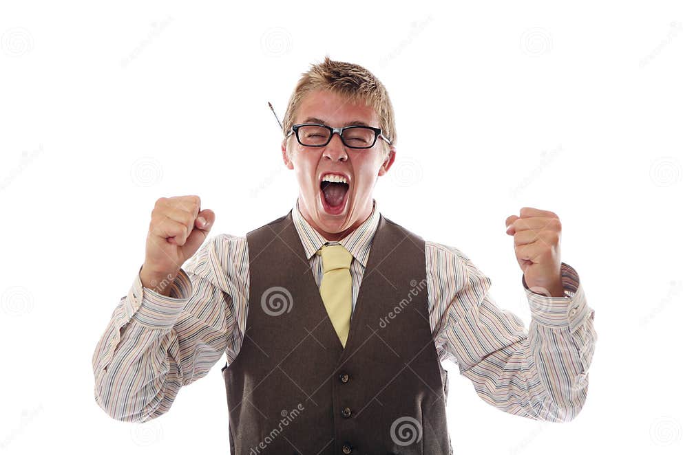 Nerd cheering stock photo. Image of student, nerd, funny - 26130646