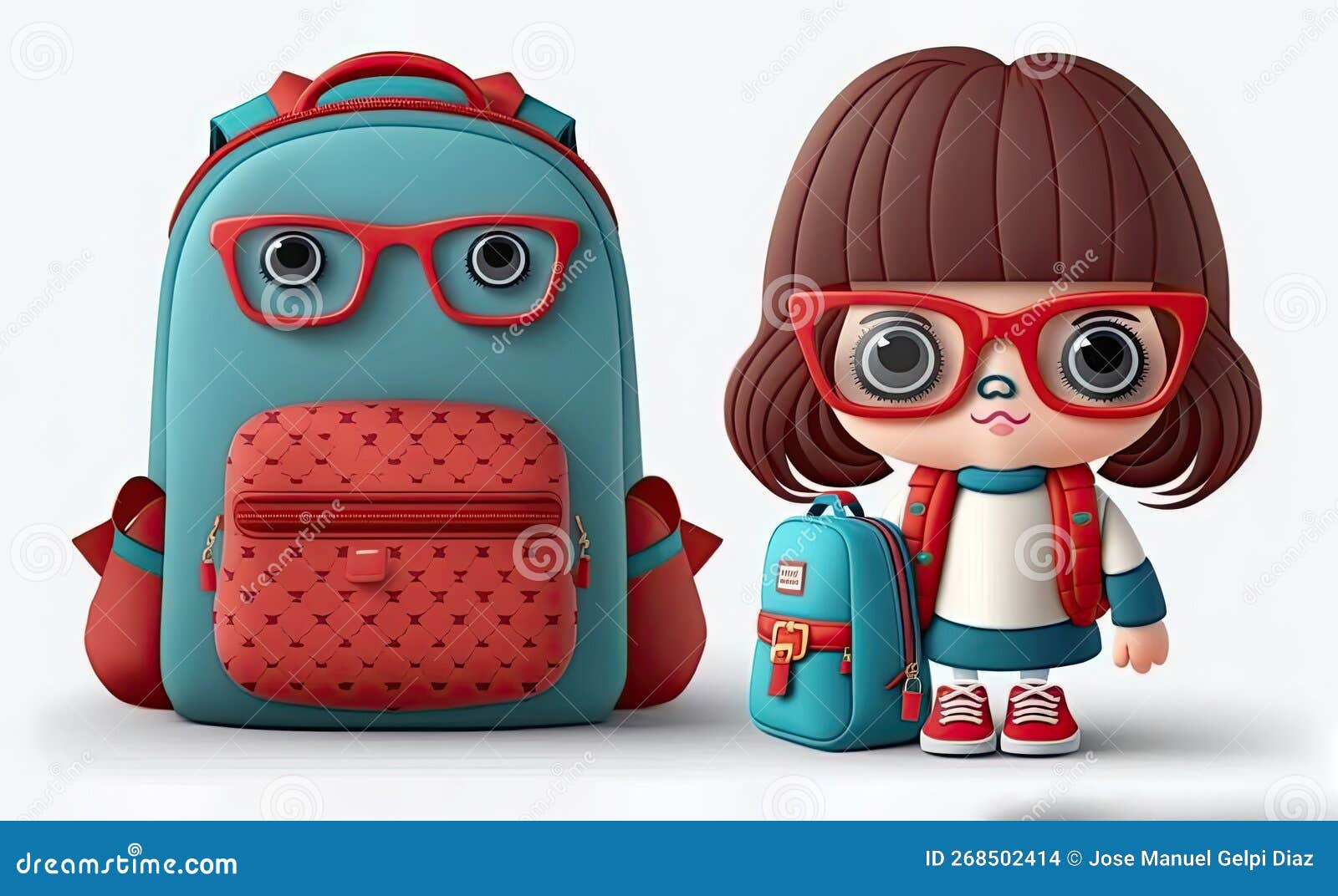 Nerd Child Wearing Big Glasses and Backpack on Color Background ...