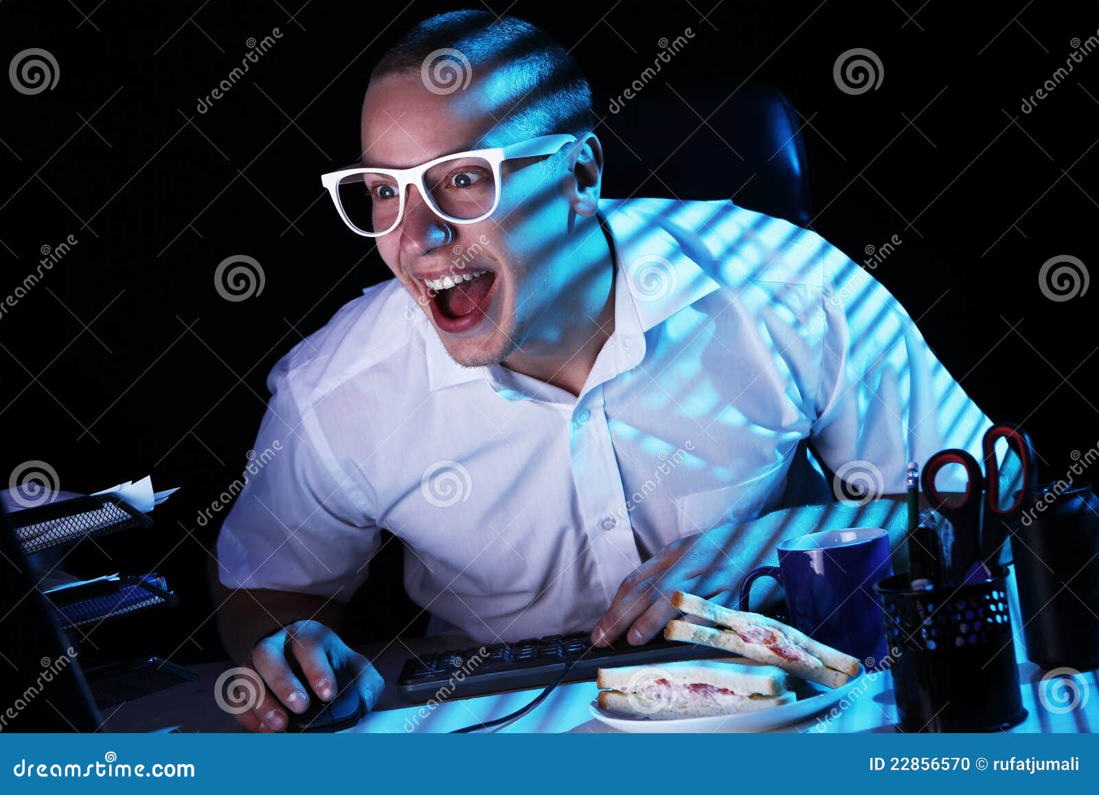 Nerd and computer stock photo. Image of blue, coffee - 22856570