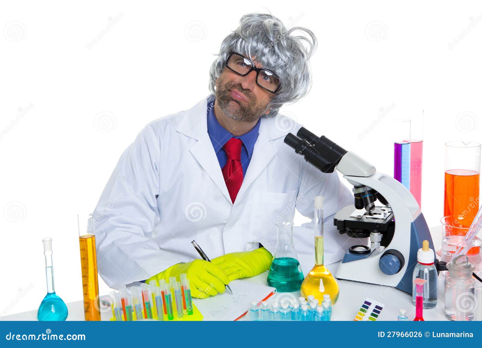 Nerd Crazy Scientist Man Portrait Working at Laboratory Stock Photo ...
