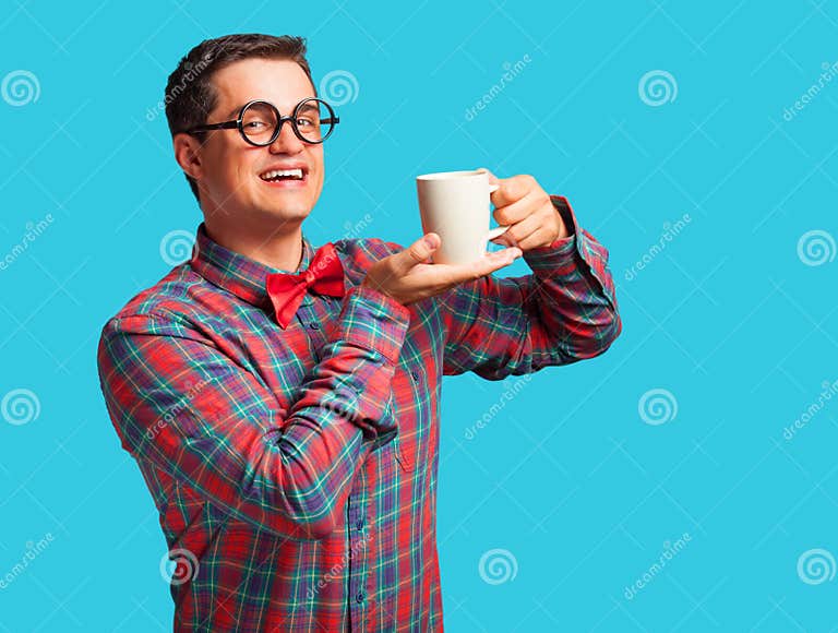 Nerd with cup stock photo. Image of adult, drink, nerd - 44294610