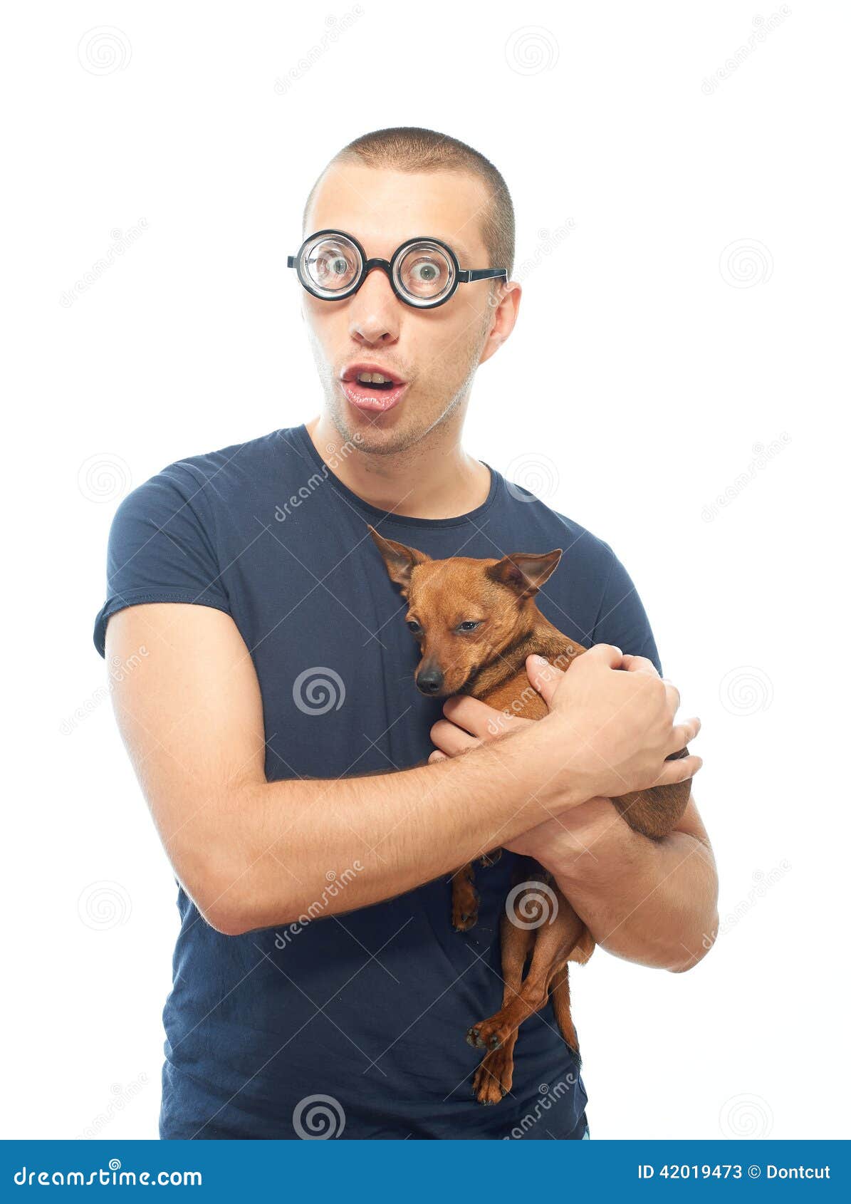 Nerd and dog stock image. Image of humor, loser, caucasian - 42019473