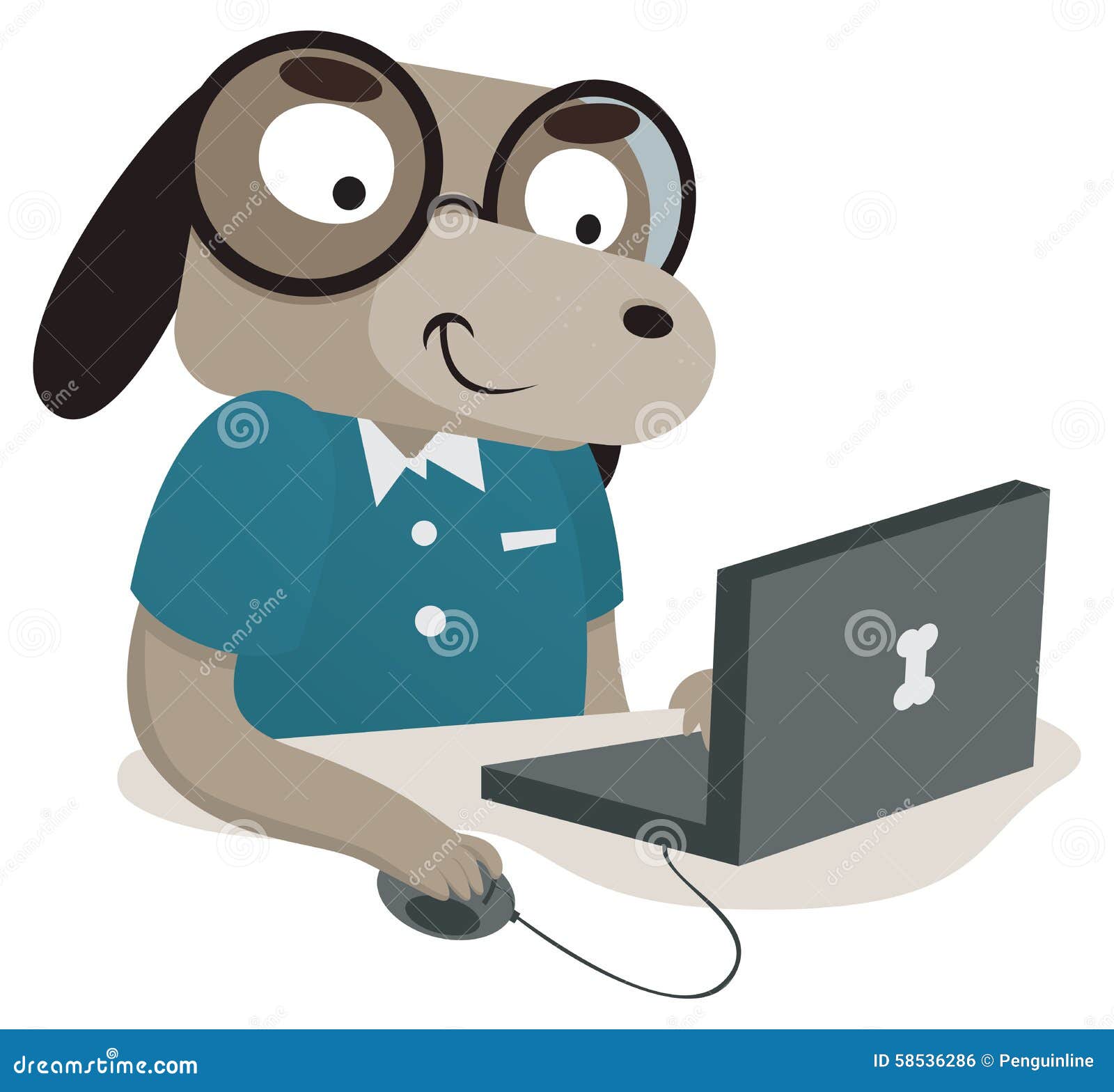 Nerd Dog Using a Computer stock vector. Illustration of polo - 58536286