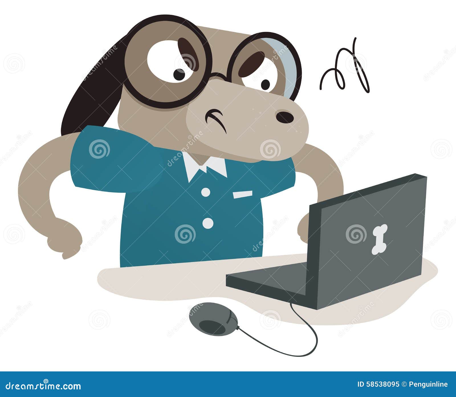 Nerd Dog Using a Computer stock vector. Illustration of internet - 58538095