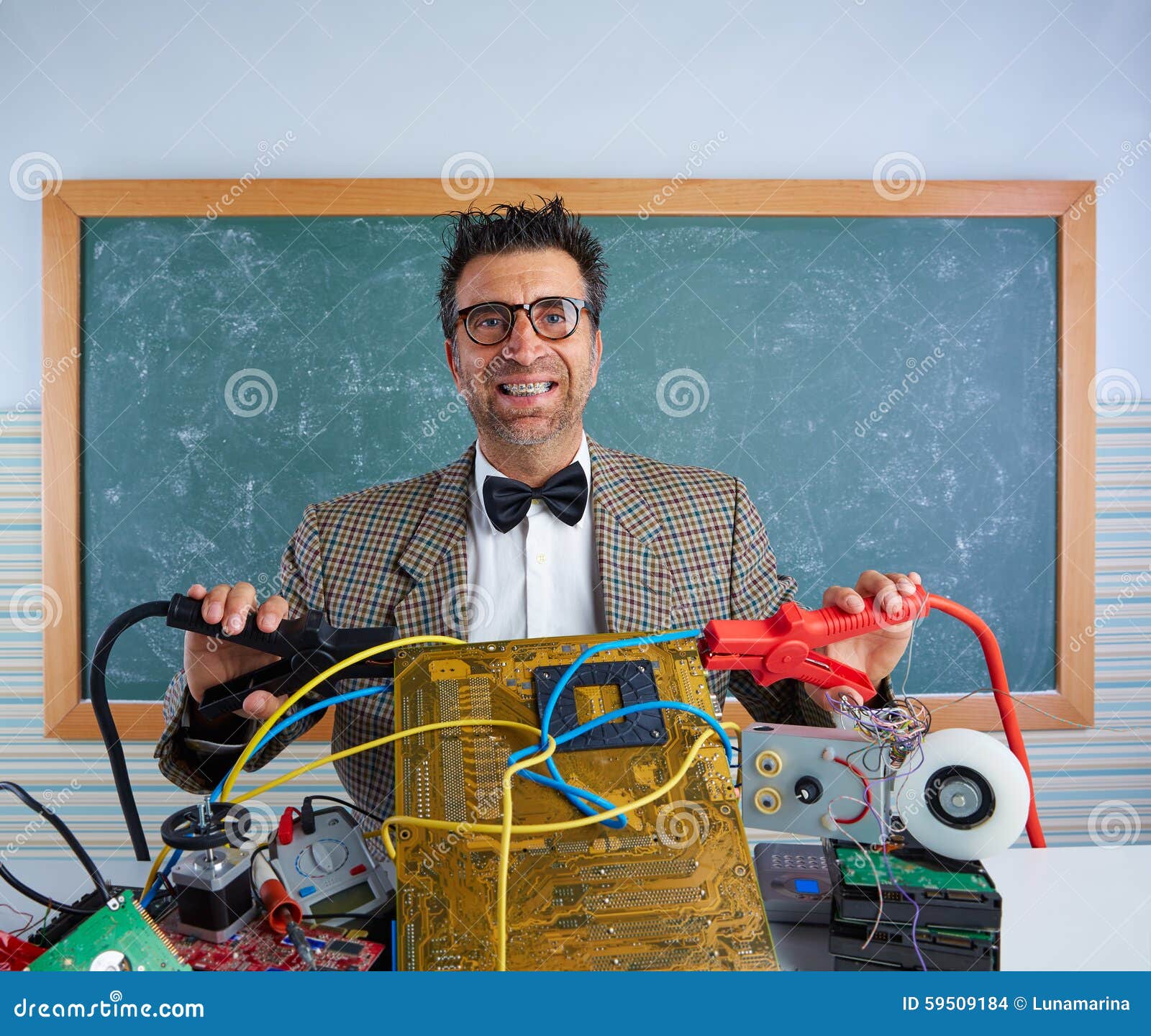 Nerd Electronics Technician Retro Silly Expression Stock Photo - Image ...
