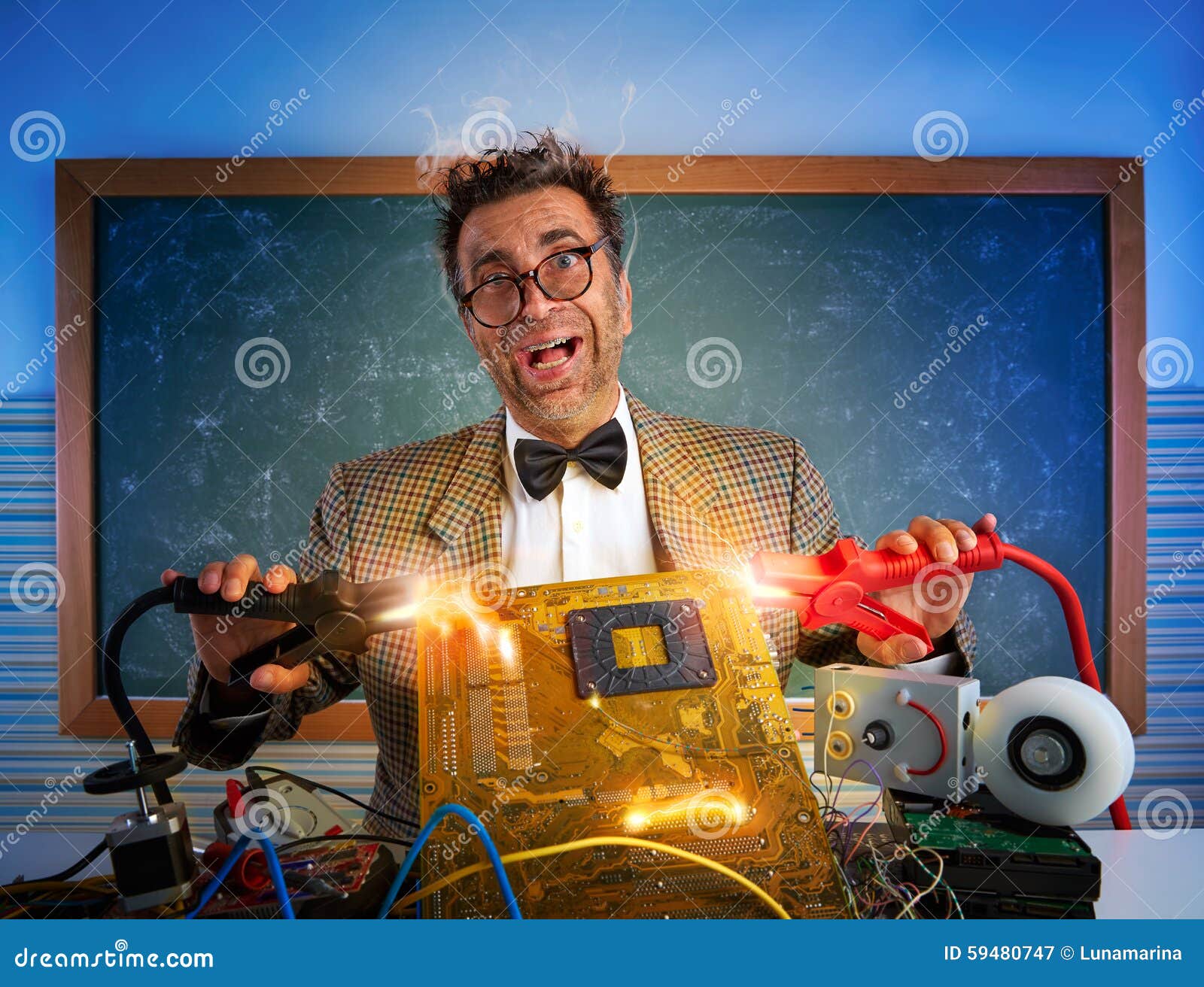 Nerd Electronics Technician Short Circuit Lightning Stock Image - Image ...