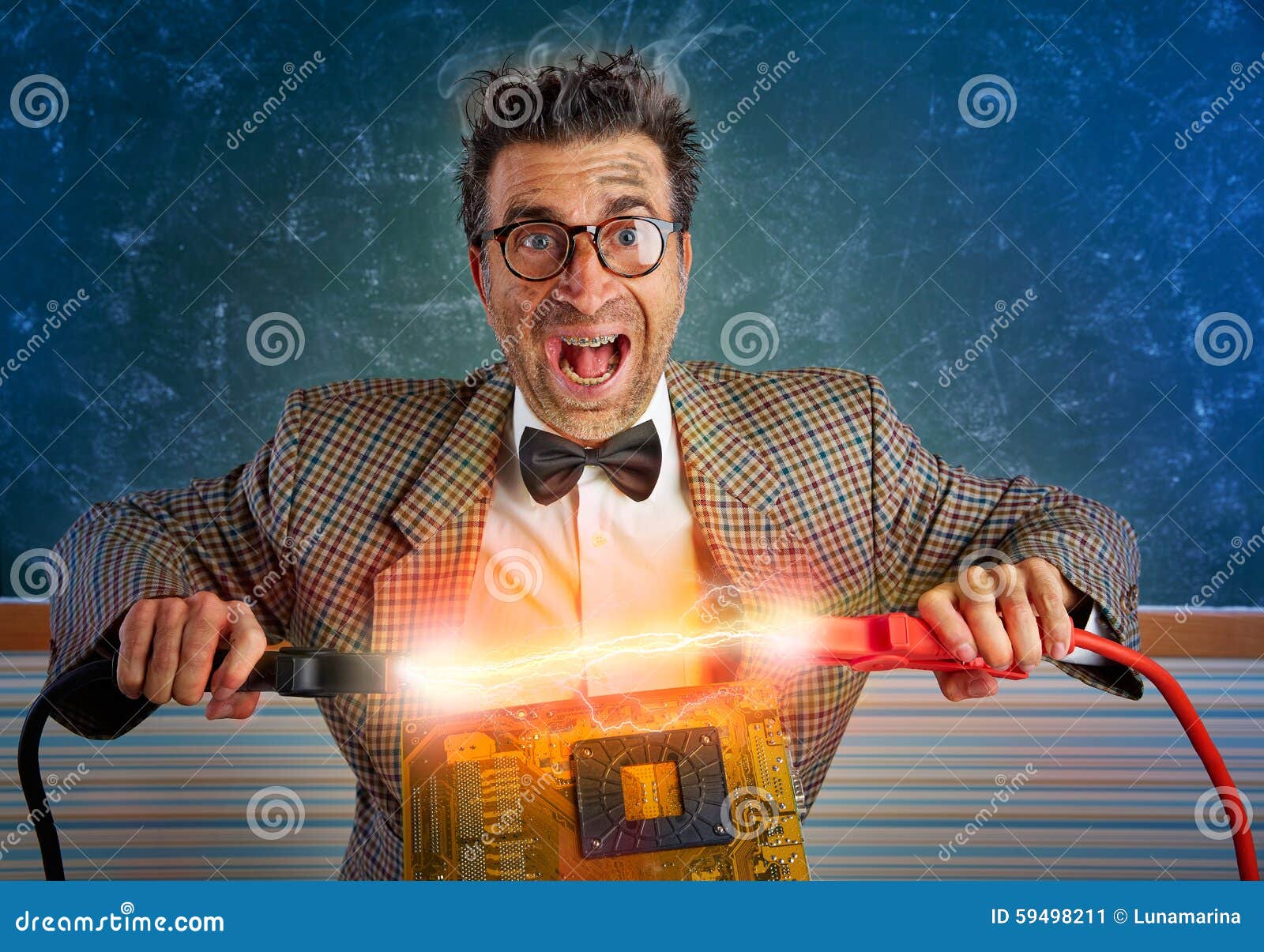 Nerd Electronics Technician Short Circuit Lightning Stock Image - Image ...