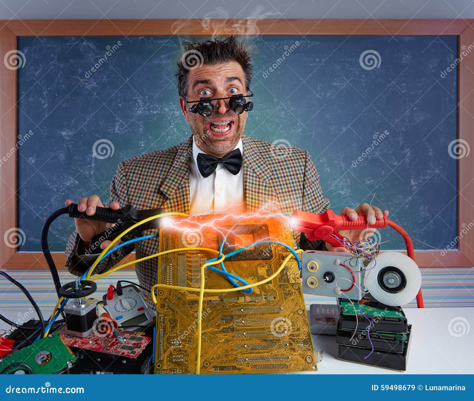 Nerd Electronics Technician Short Circuit Lightning Stock Image - Image ...