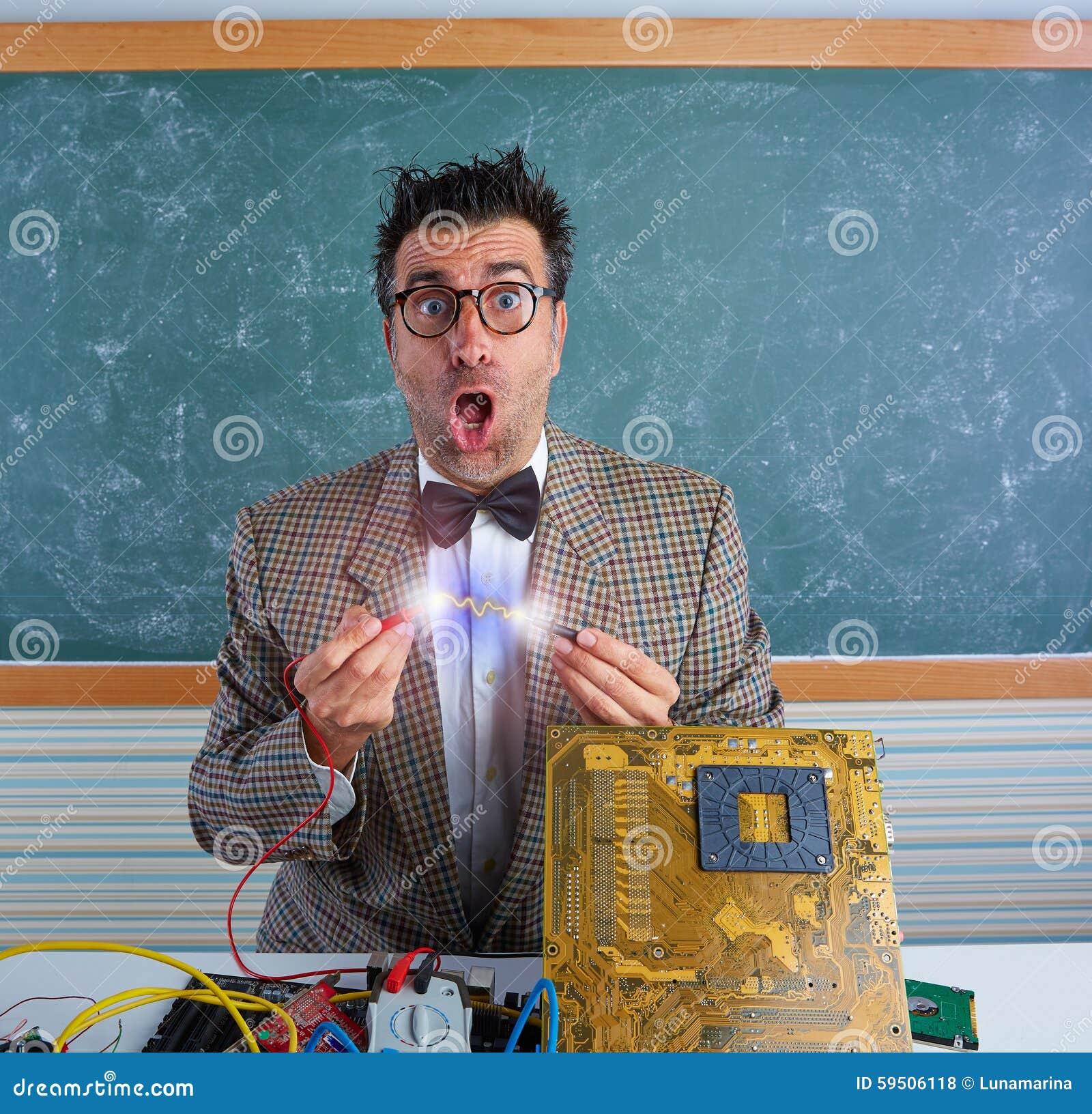 Nerd Electronics Technician Short Circuit Lightning Stock Photo - Image of electrical, braces ...
