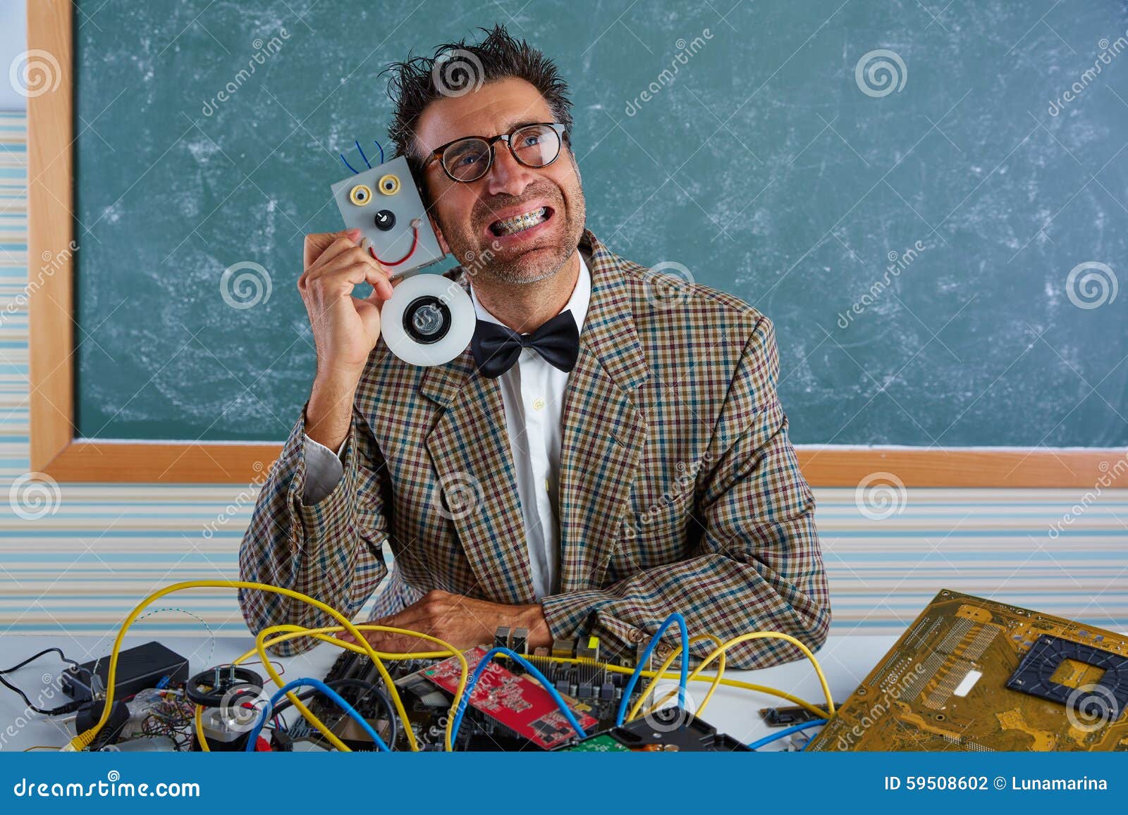 Nerd Electronics Technician Silly Hug a Robot Stock Photo - Image of ...