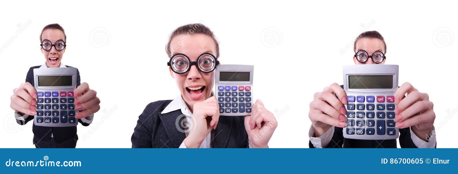 The Nerd Female Accountant with Calculator Stock Image - Image of ...