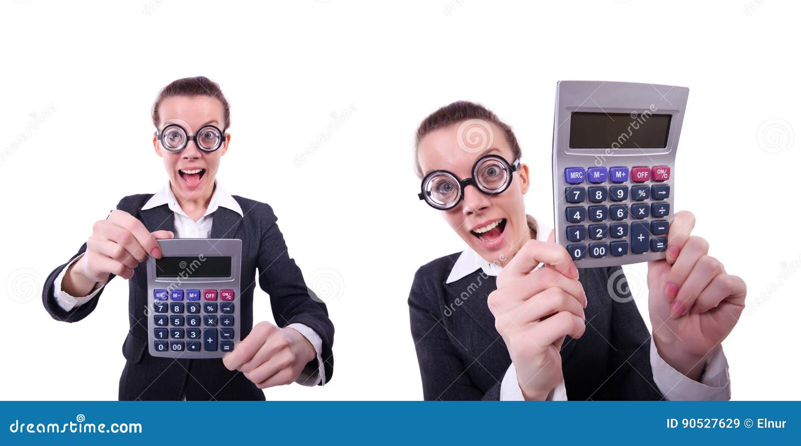The Nerd Female Accountant with Calculator Stock Image - Image of ...