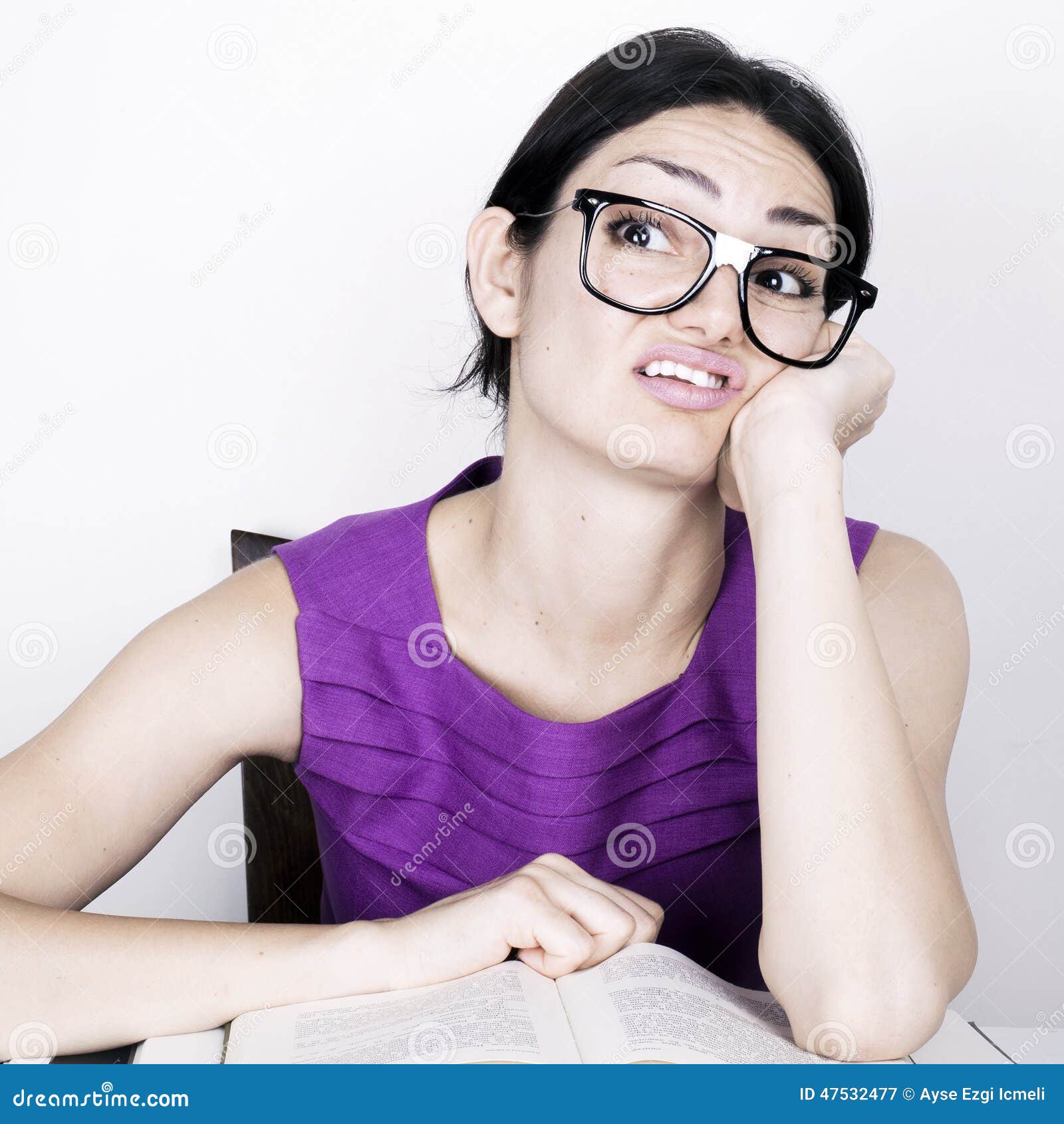 Nerd Female Thinking stock image. Image of intelligence - 47532477