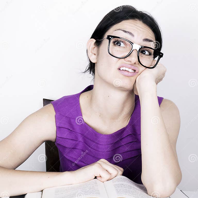 Nerd Female Thinking stock image. Image of intelligence - 47532477