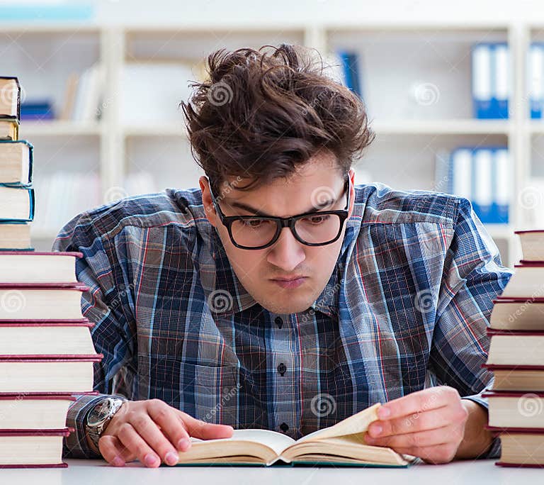 Nerd Funny Student Preparing for University Exams Stock Photo - Image ...