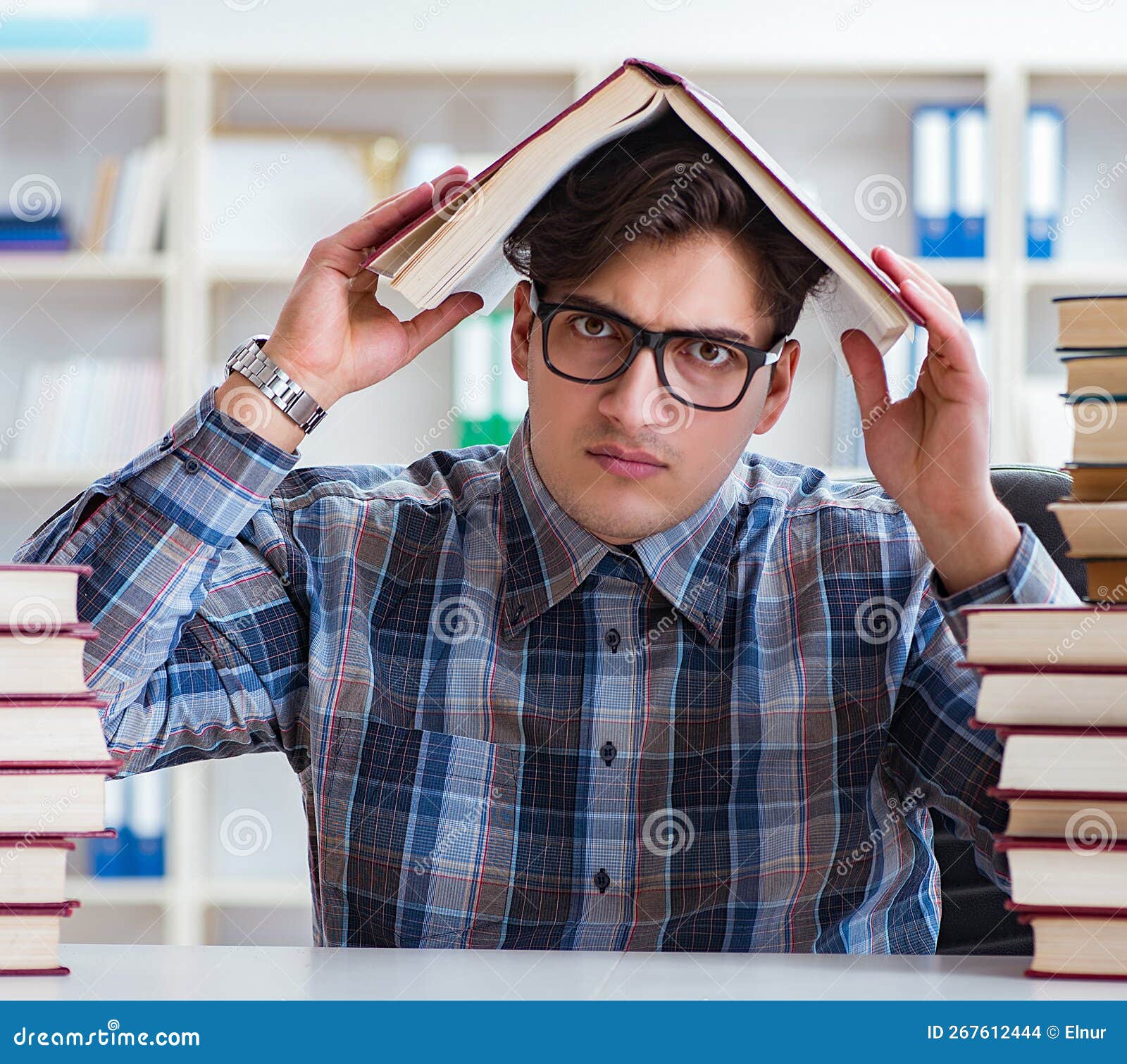 Nerd Funny Student Preparing for University Exams Stock Photo - Image ...