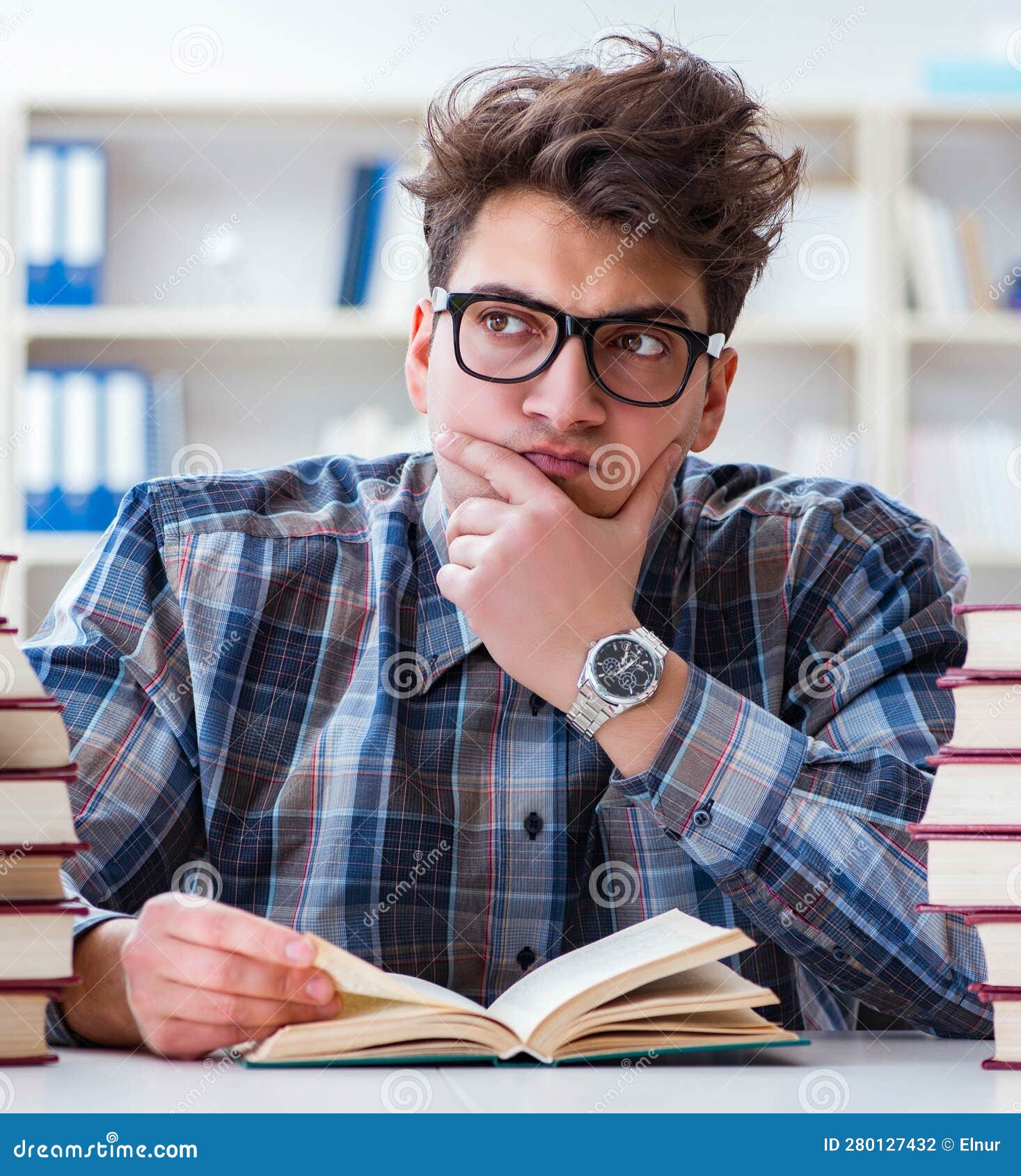 The Nerd Funny Student Preparing for University Exams Stock Photo ...