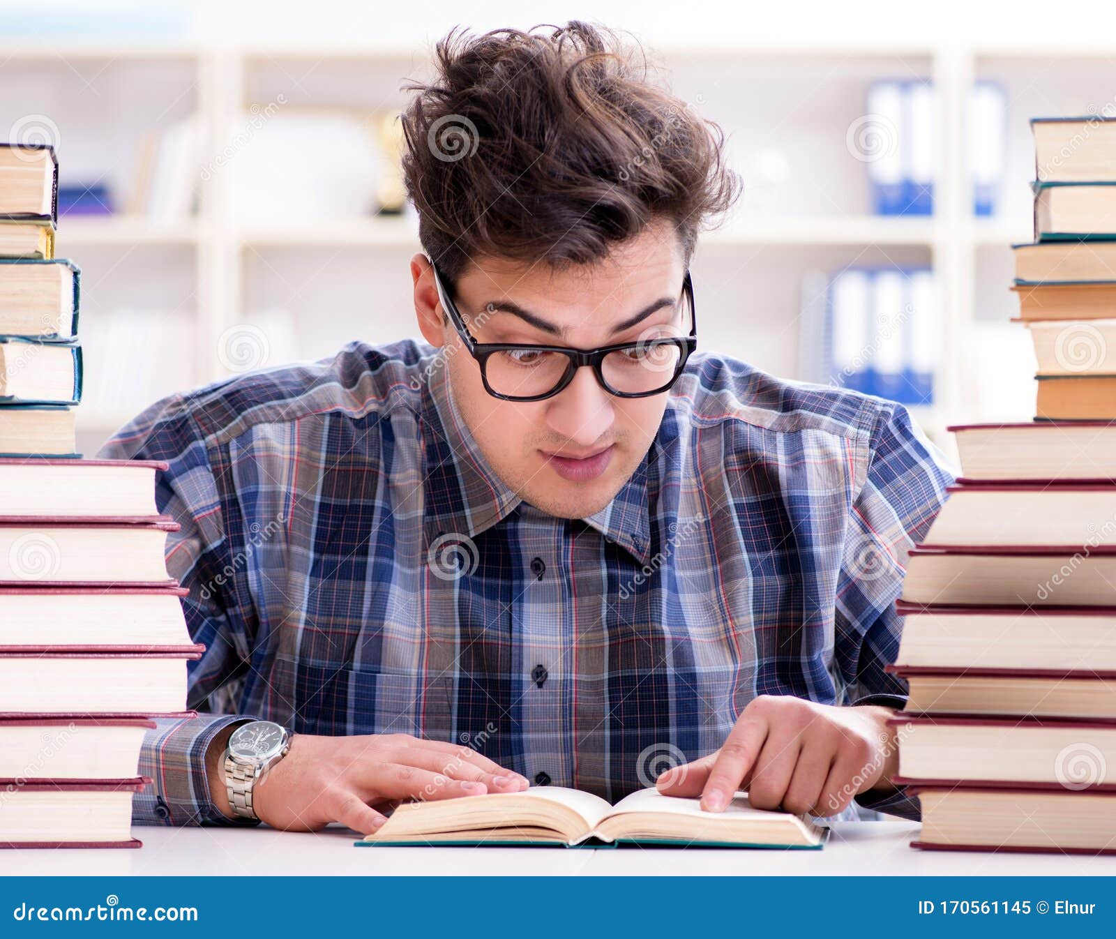 Nerd Funny Student Preparing for University Exams Stock Image - Image ...