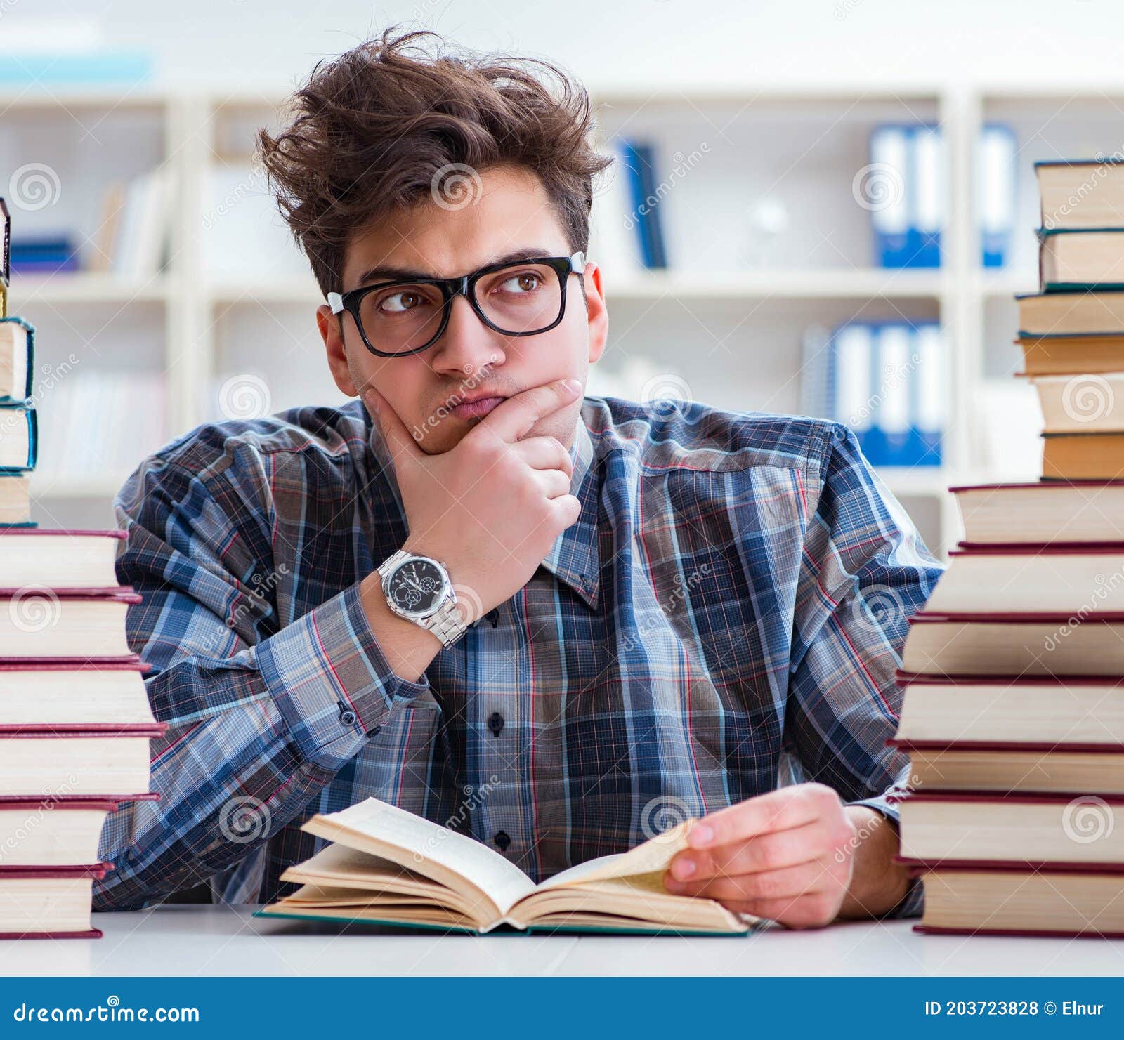 The Nerd Funny Student Preparing for University Exams Stock Photo ...