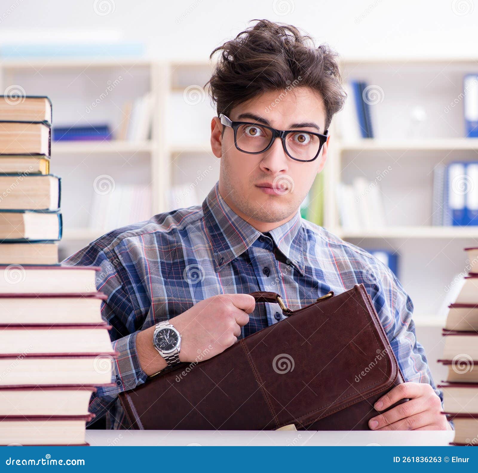 Nerd Funny Student Preparing for University Exams Stock Image - Image ...