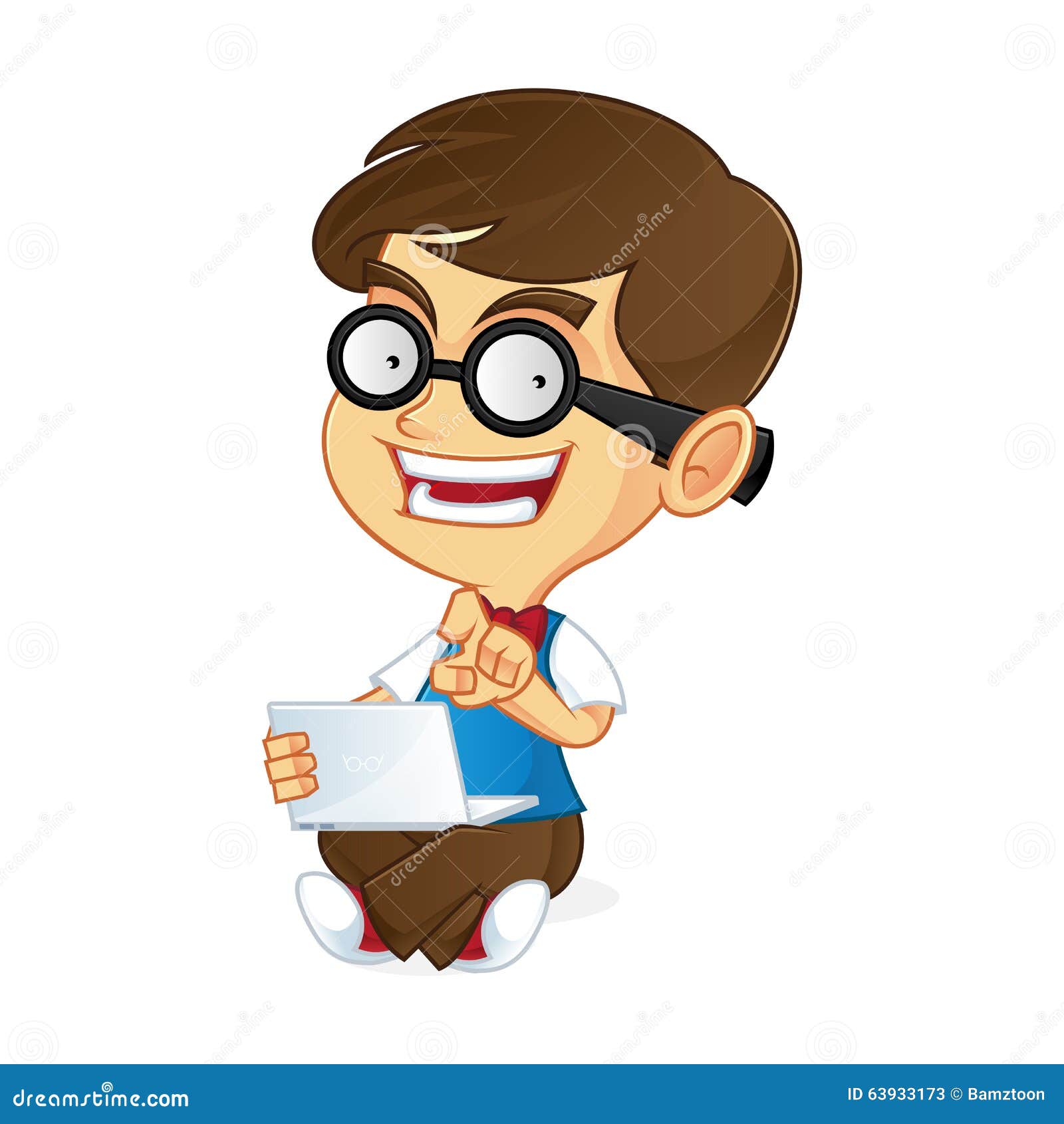 Nerd Geek holding laptop stock vector. Illustration of nerd - 63933173