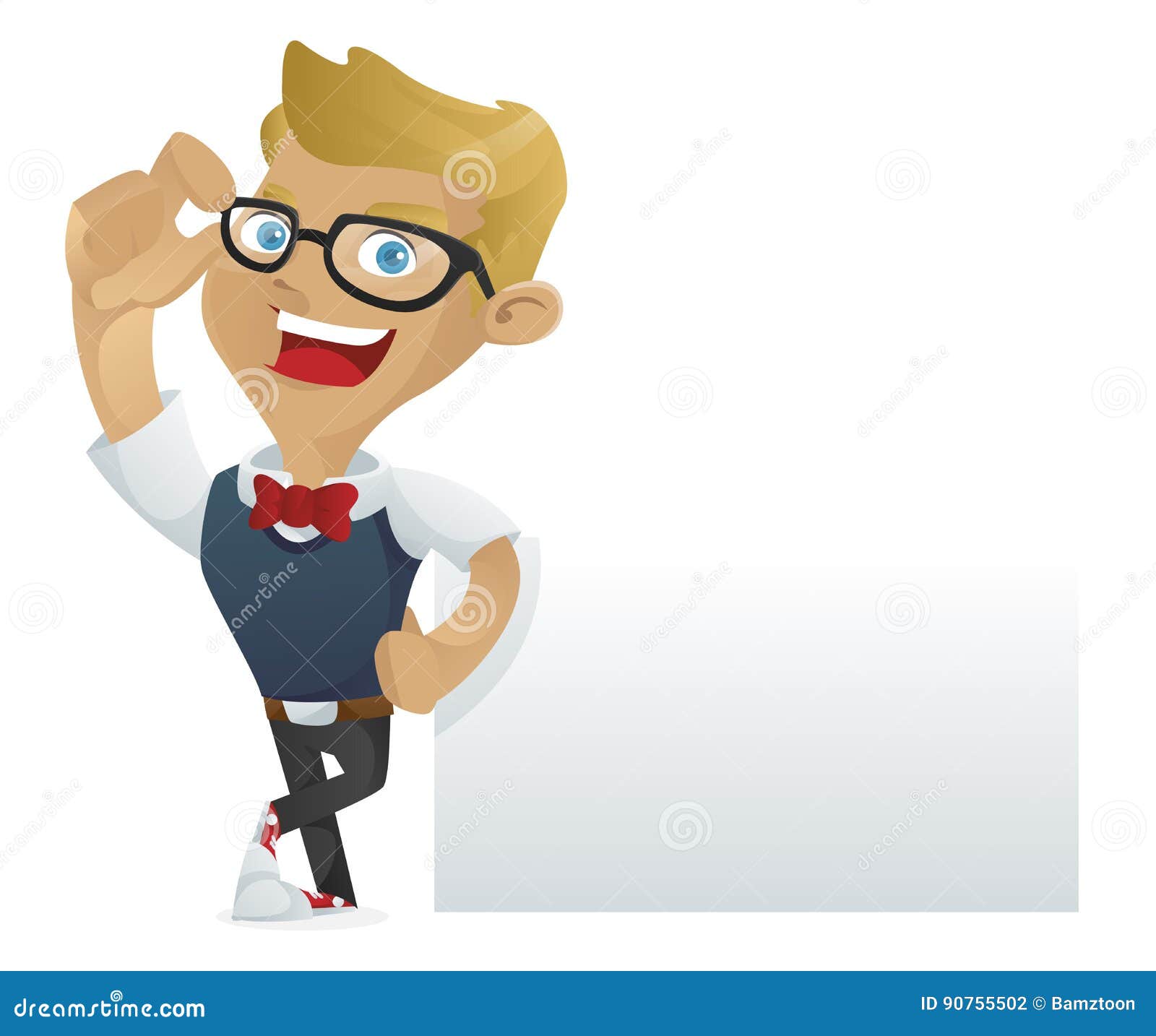 Nerd Geek Leaning on Blank Sign Stock Vector - Illustration of flat ...