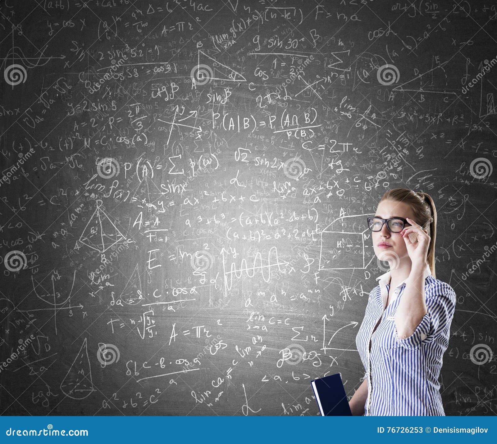 Nerd Girl and Formulas on Blackboard Stock Image - Image of laboratory ...