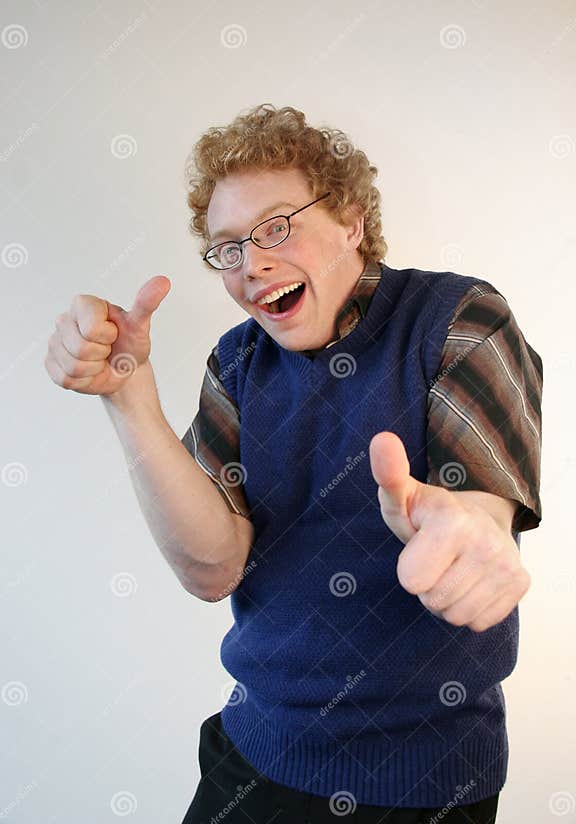 Nerd Giving Energetic Thumbs Up Stock Image - Image of thumb, funny ...