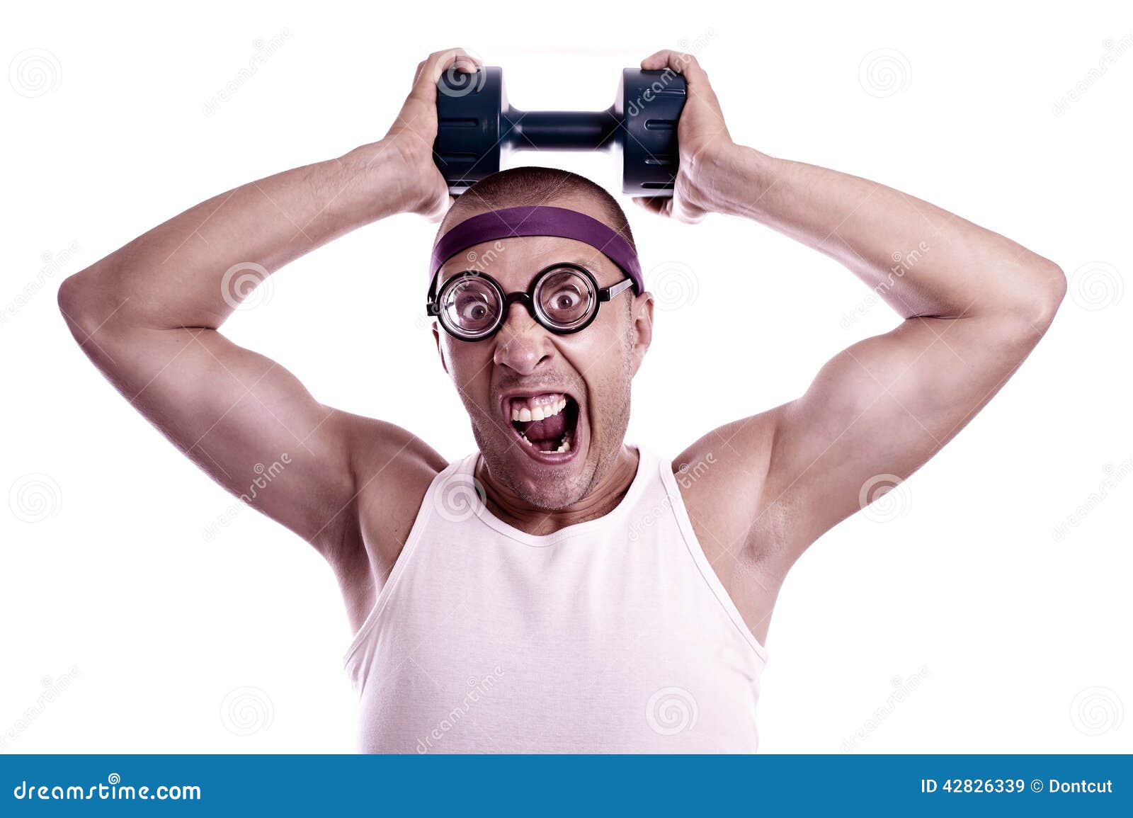 Nerd in Glasses with Dumbbell Trains Stock Image - Image of body, frail ...