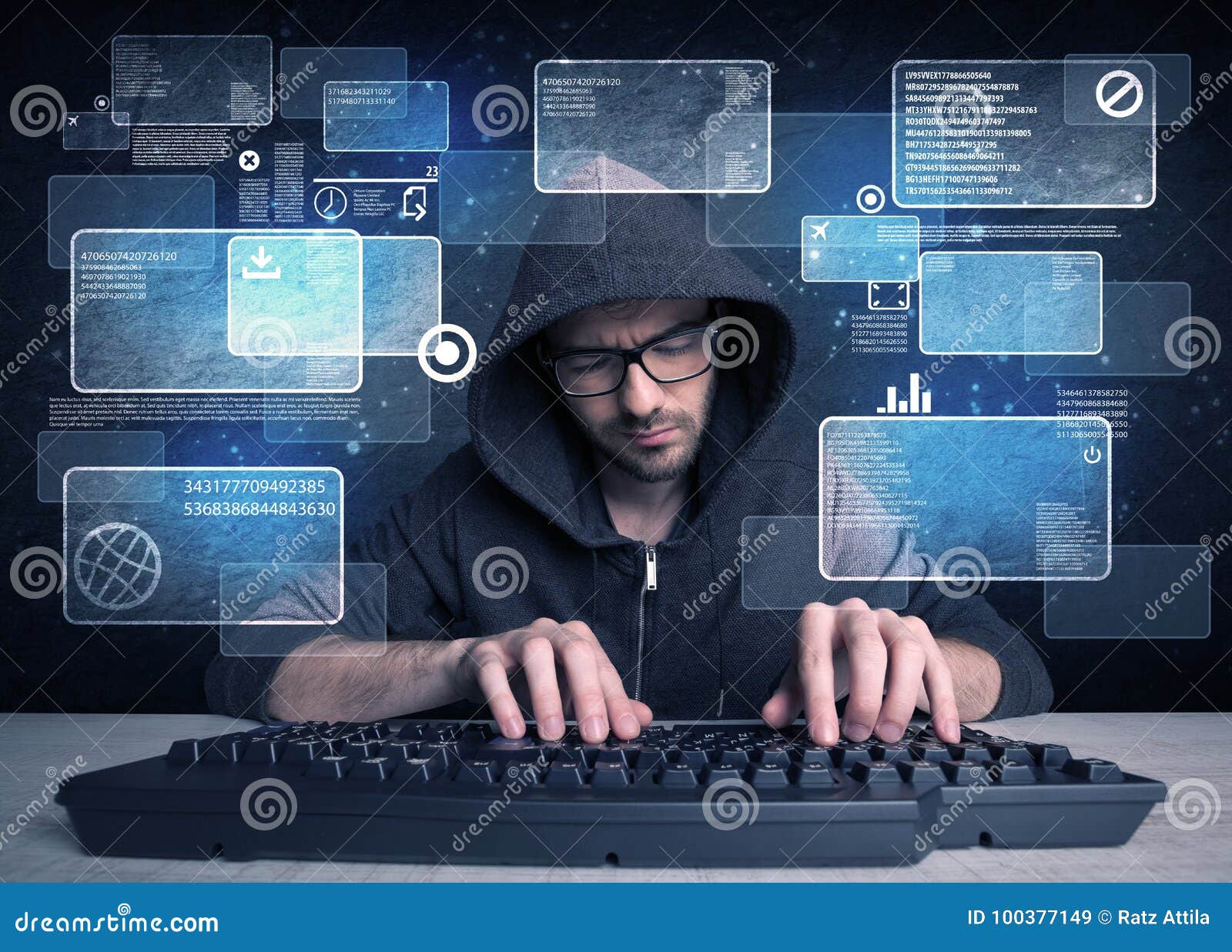 Nerd With Glasses Hacking Websites Stock Image - Image of hacker ...