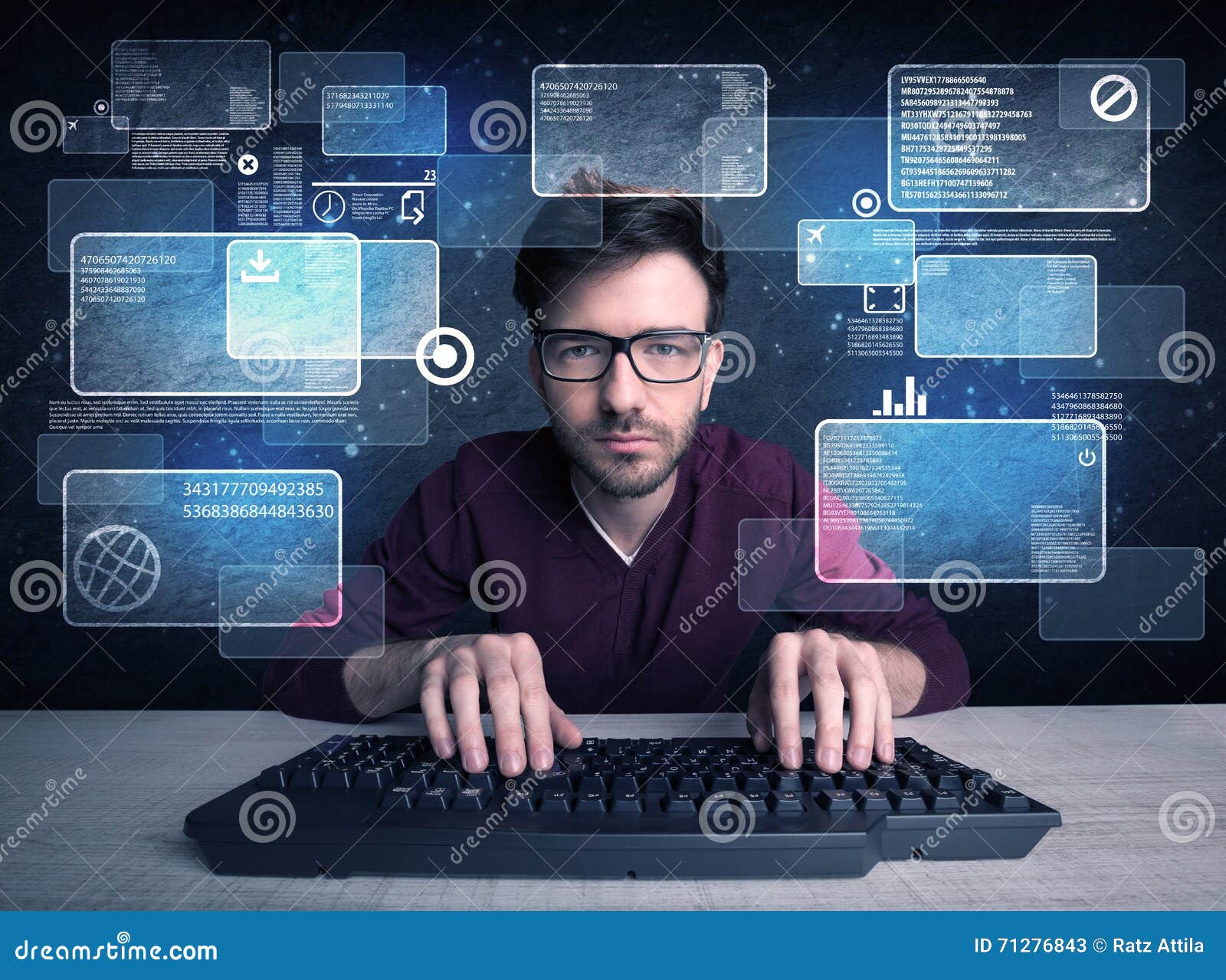 Nerd with Glasses Hacking Websites Stock Image - Image of caucasian ...