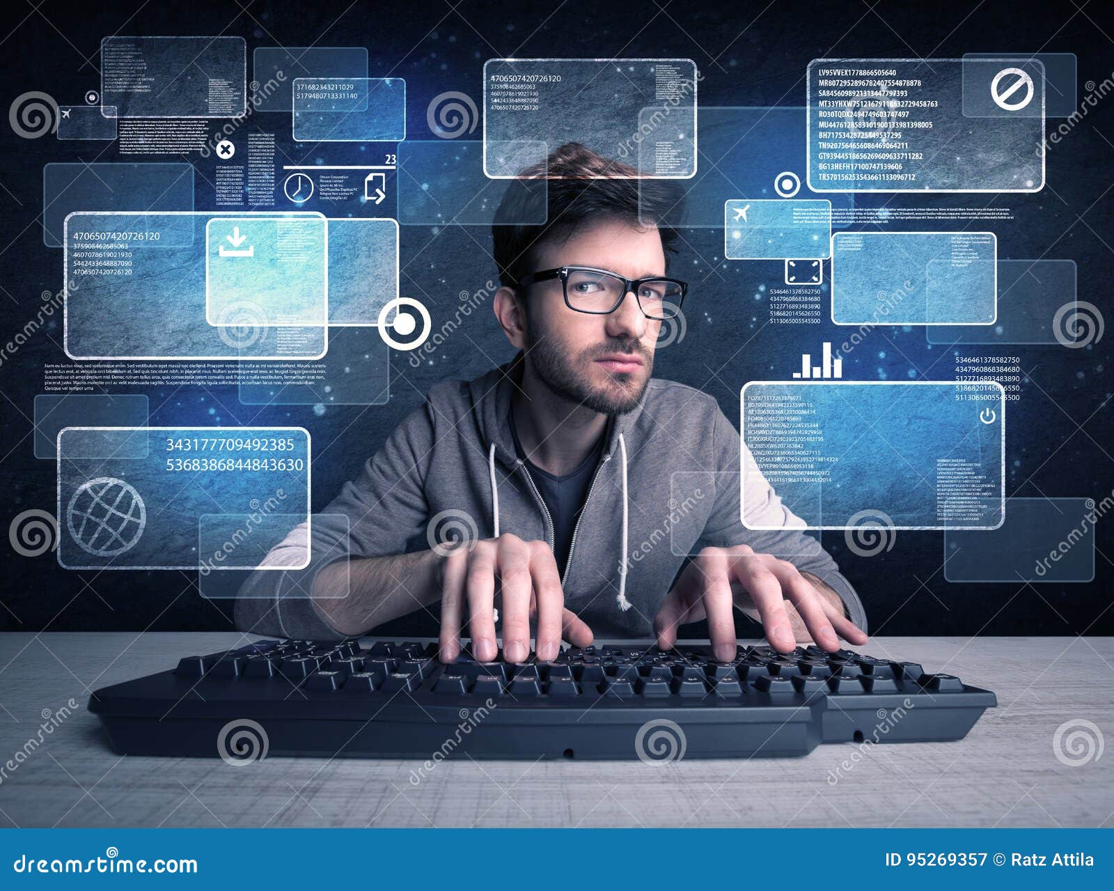 Nerd with Glasses Hacking Websites Stock Image - Image of number ...