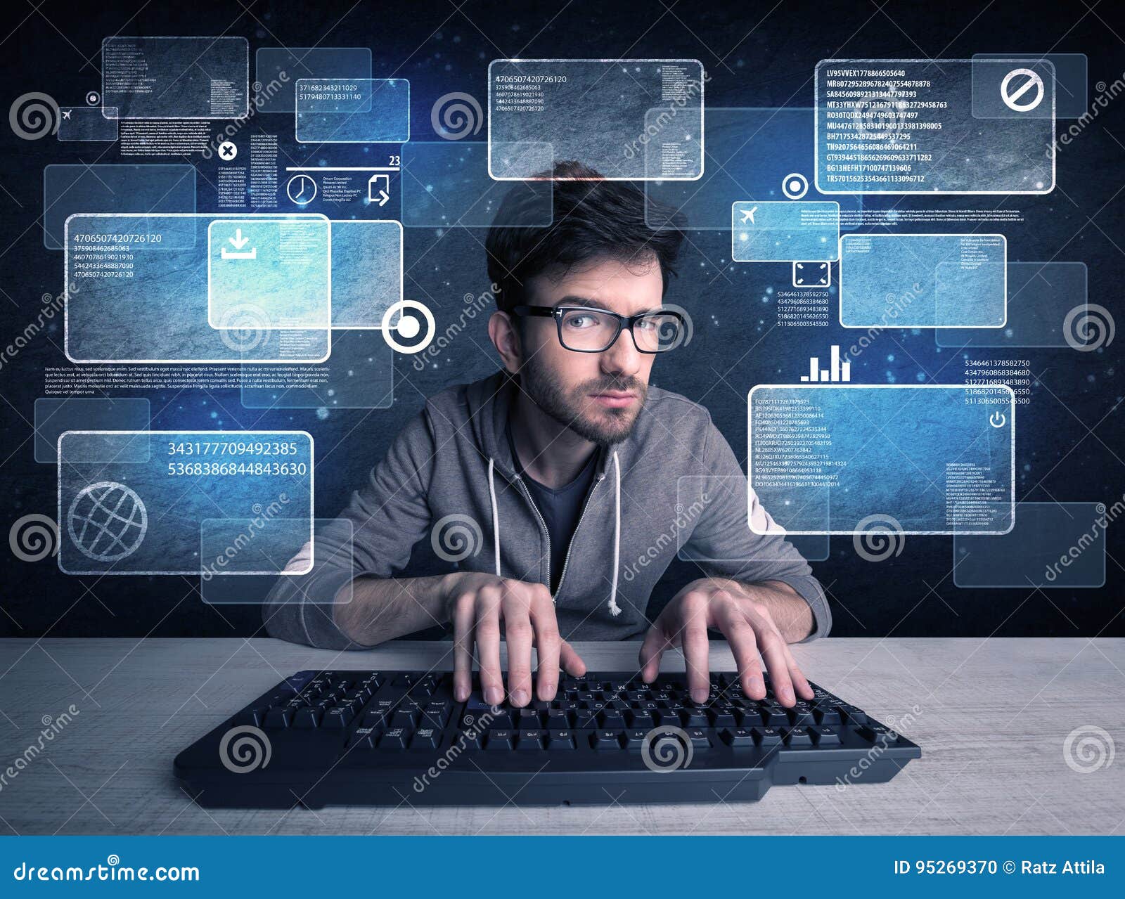 Nerd With Glasses Hacking Websites Stock Photo - Image of caucasian ...