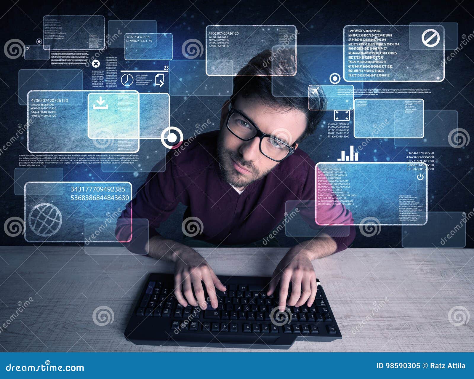 Nerd with Glasses Hacking Websites Stock Image - Image of code, hands ...