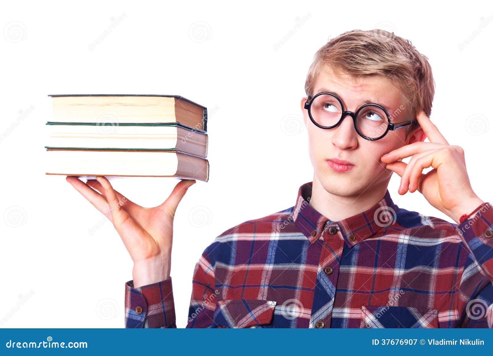 Nerd guy with books stock image. Image of emotion, male - 37676907