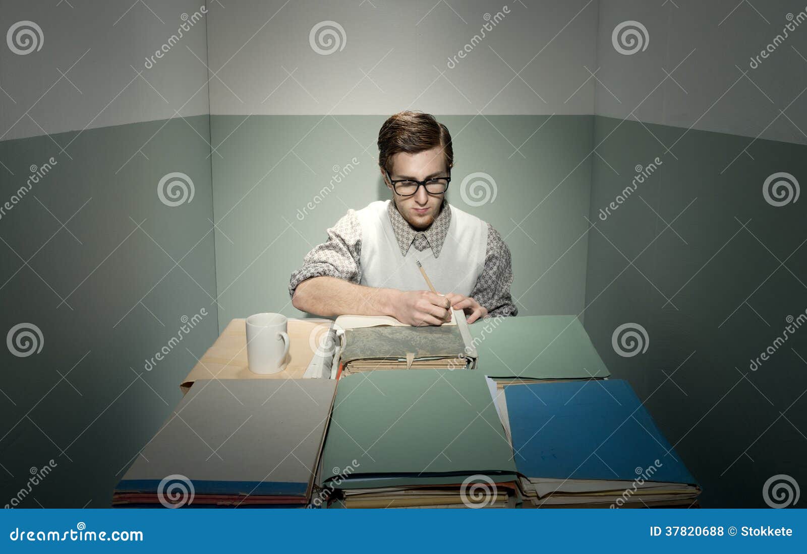Nerd guy at desk stock photo. Image of retro, lifestyle - 37820688