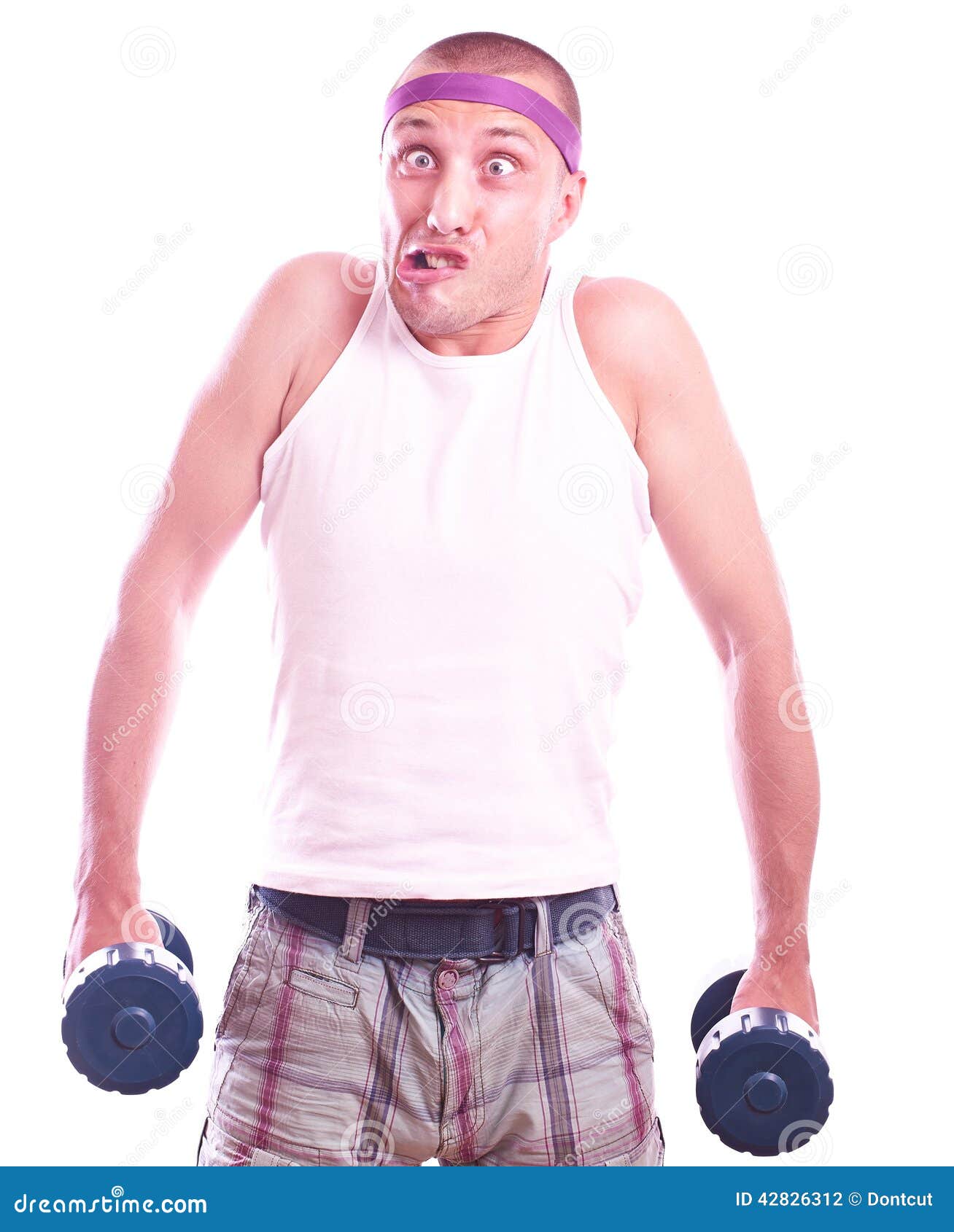 Nerd guy with dumbbells stock photo. Image of isolated - 42826312