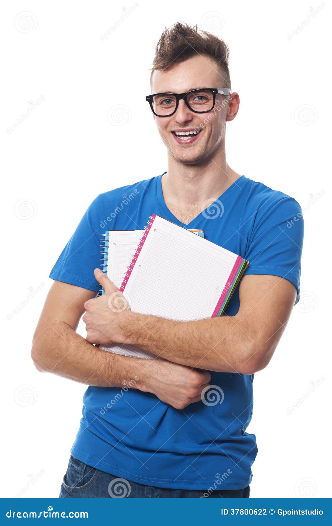 Nerd guy with notebooks stock photo. Image of standing - 37800622