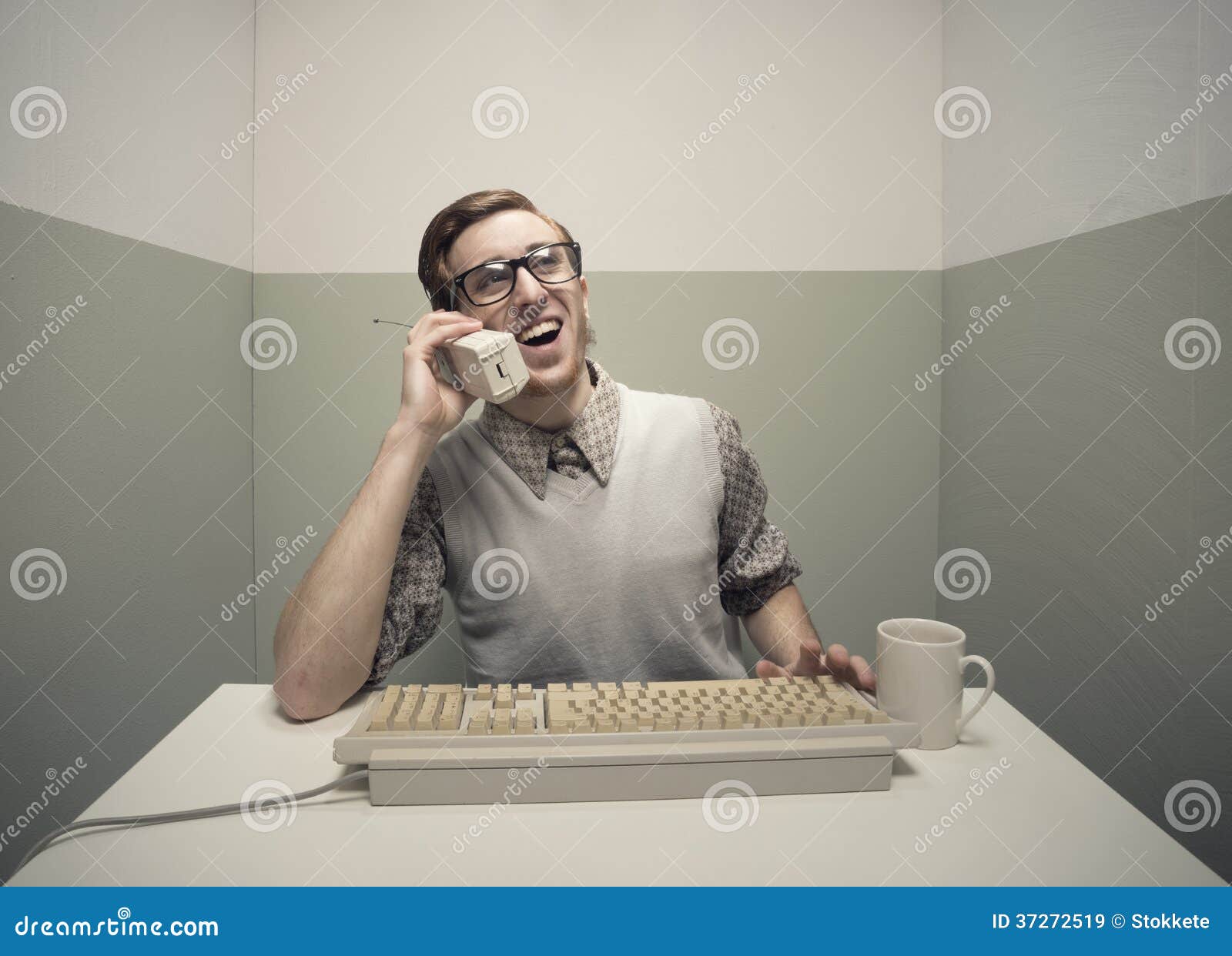 Nerd guy on the phone stock image. Image of male, desktop - 37272519