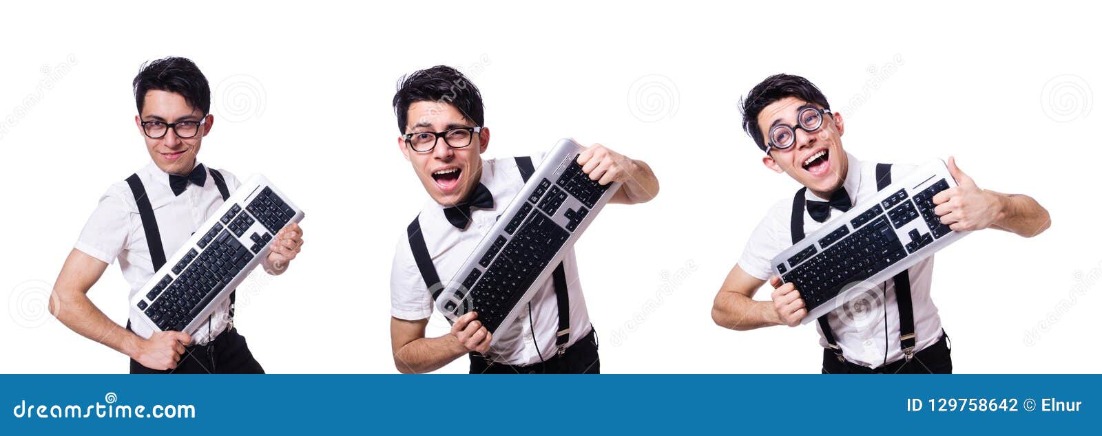 The Nerd Hacker with Computer Keyboard on White Stock Photo - Image of ...